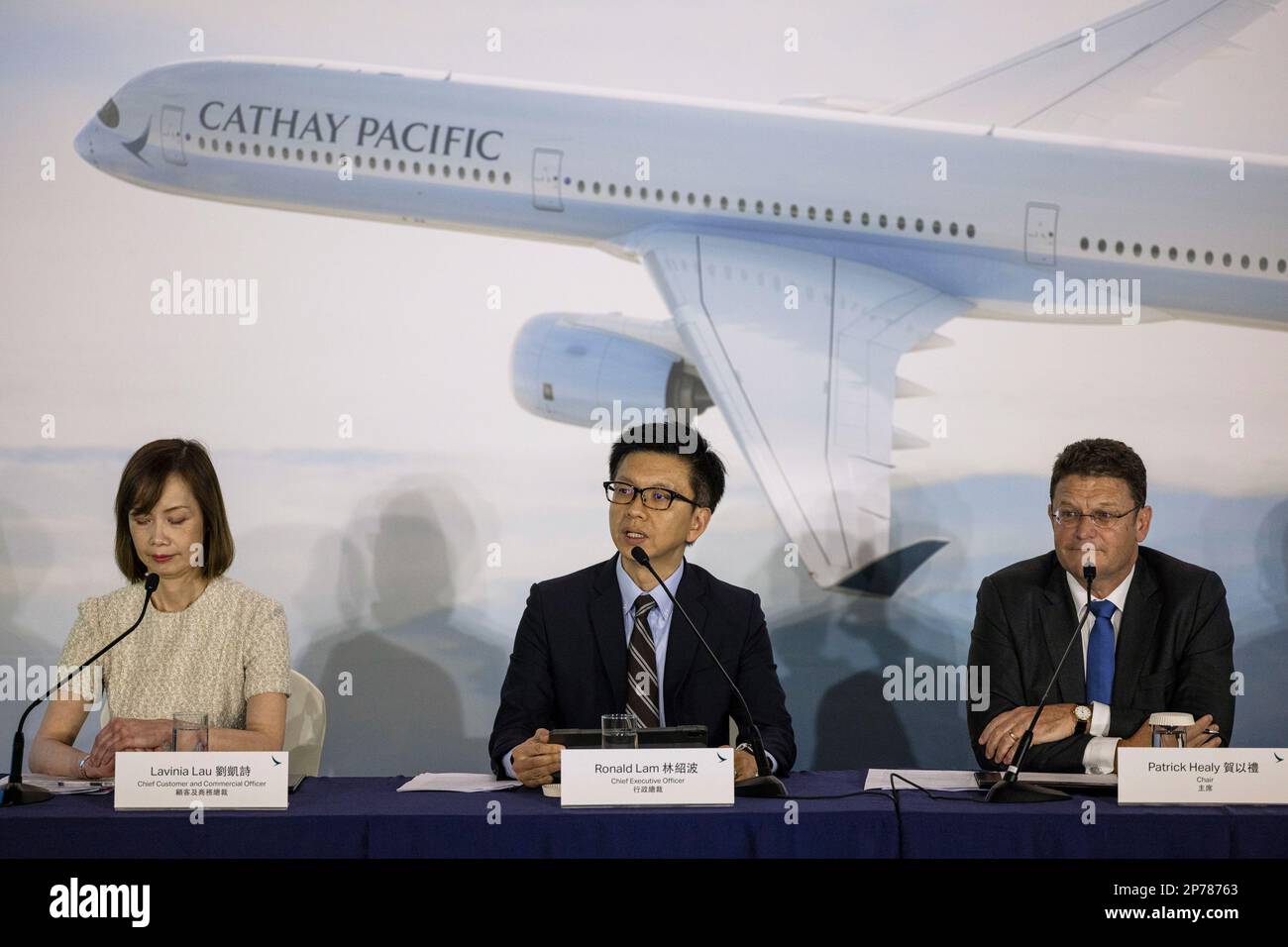 Ronald Lam, center, chief executive officer of Cathay Pacific Airways ...