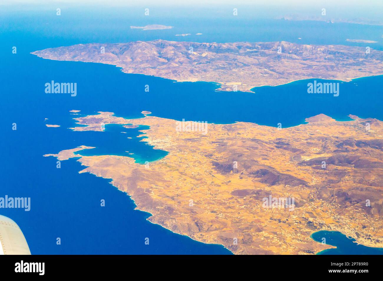 Aerial view of Paros island heart shaped bay with Parikia town.seen ...