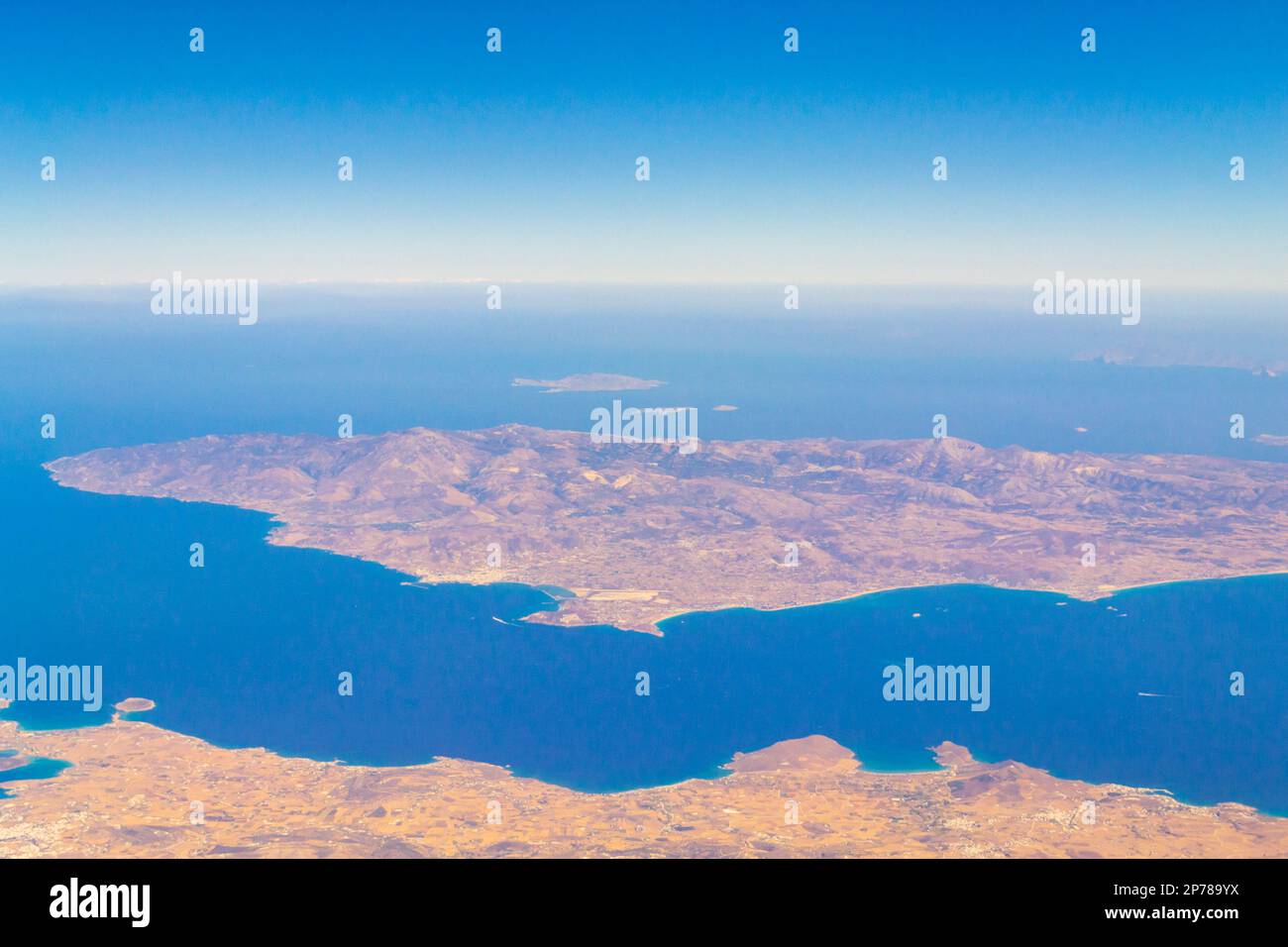 Aerial view of Paros island heart shaped bay with Parikia town.seen ...