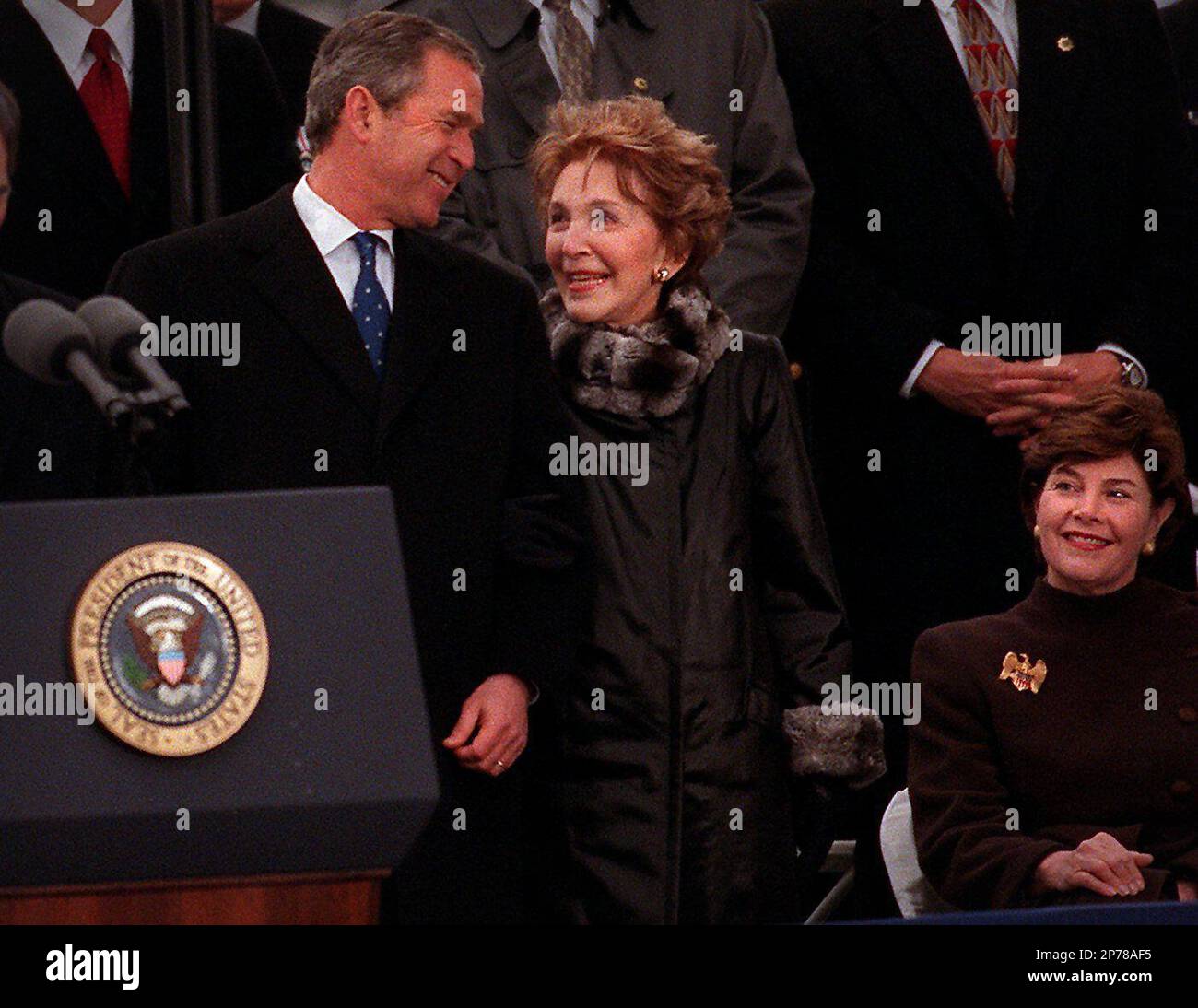 President George W. Bush and Nancy Reagan shared the podium Sunday ...