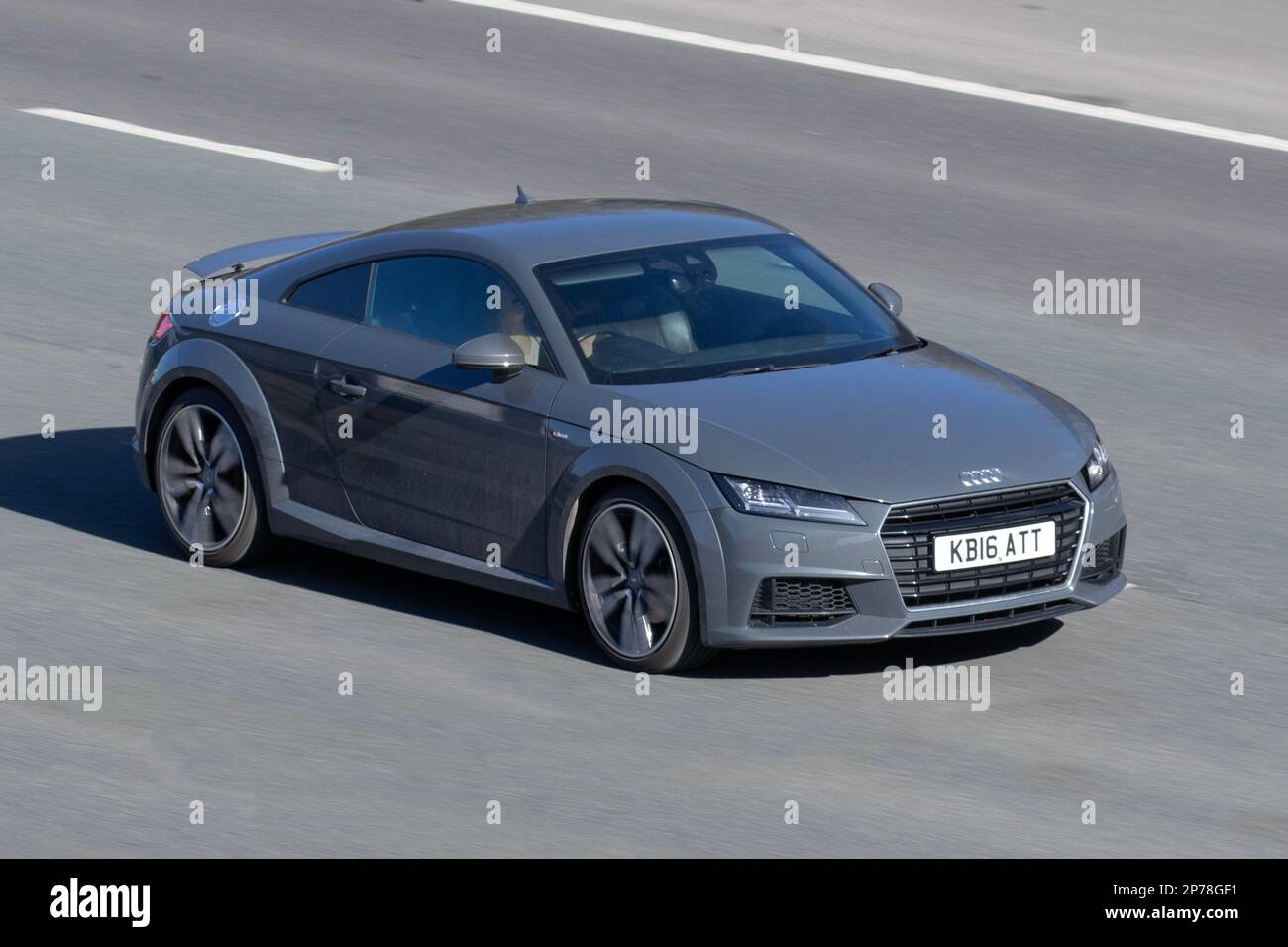 2016 Grey AUDI TT 1984cc Petrol 6 speed manual; travelling on the M61 motorway, UK Stock Photo ...