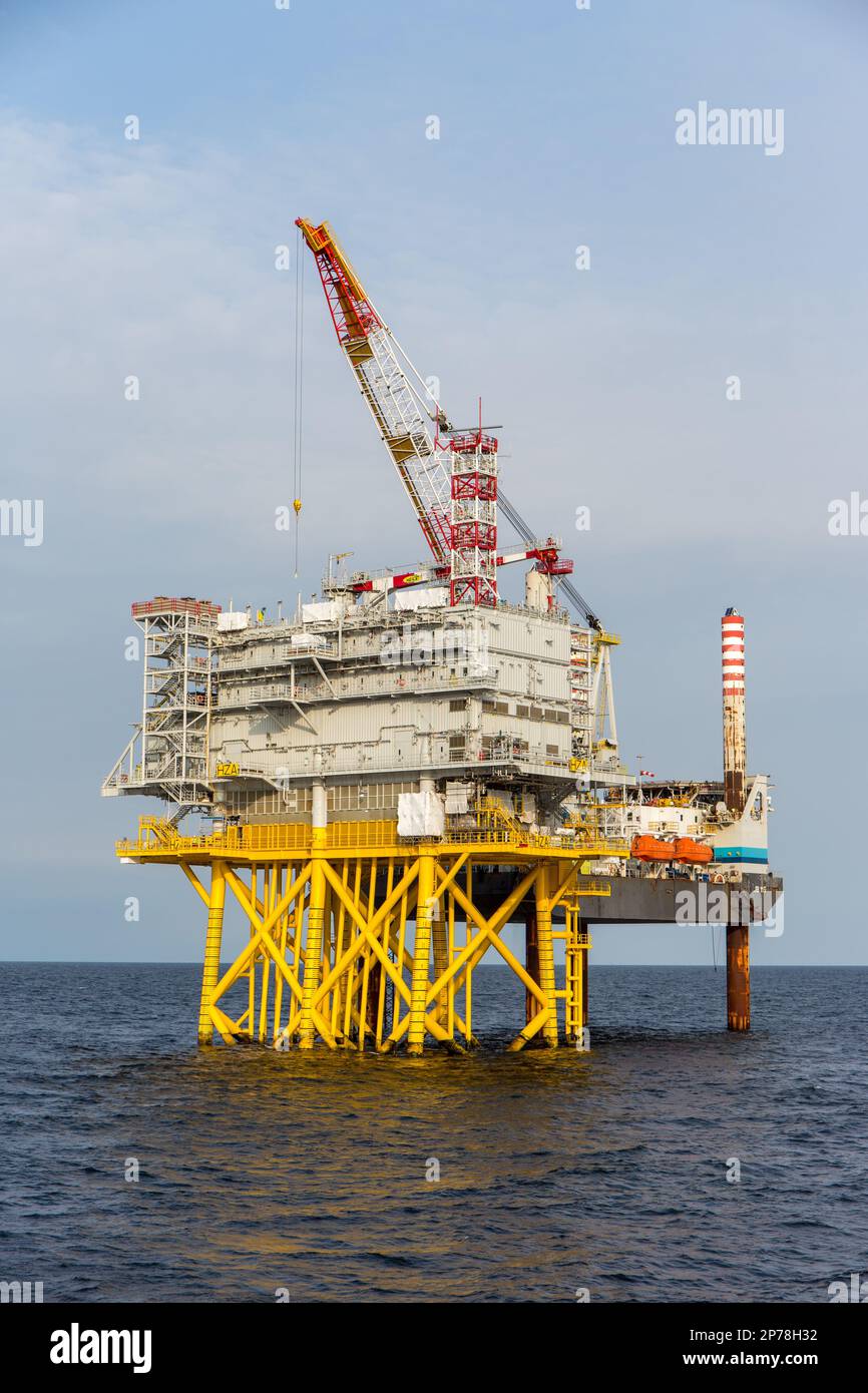 HZA platform with jack-up barge JB-115 (portrait Stock Photo - Alamy