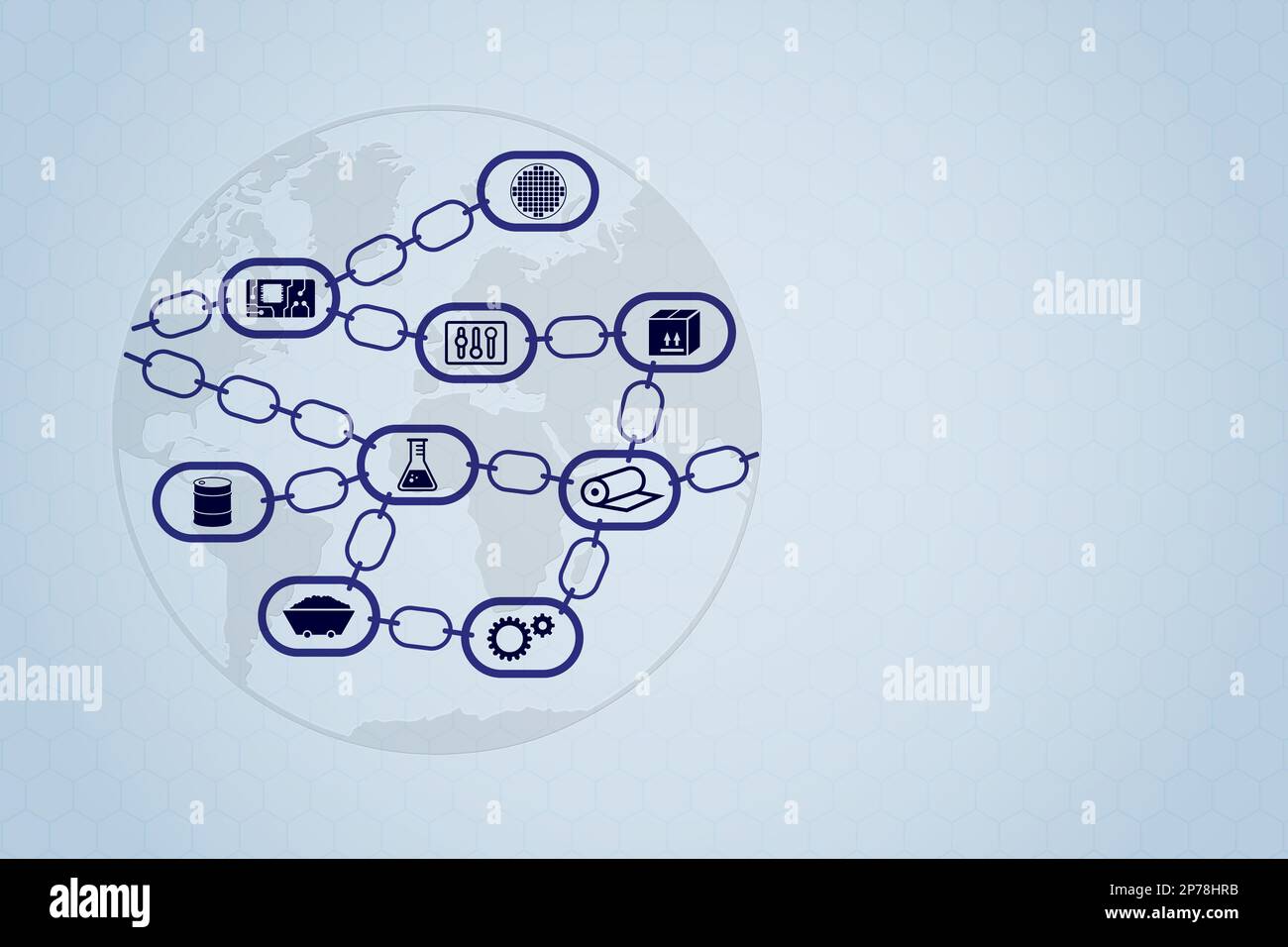 Icon graphic of global supply chain with chain symbols in front of ...