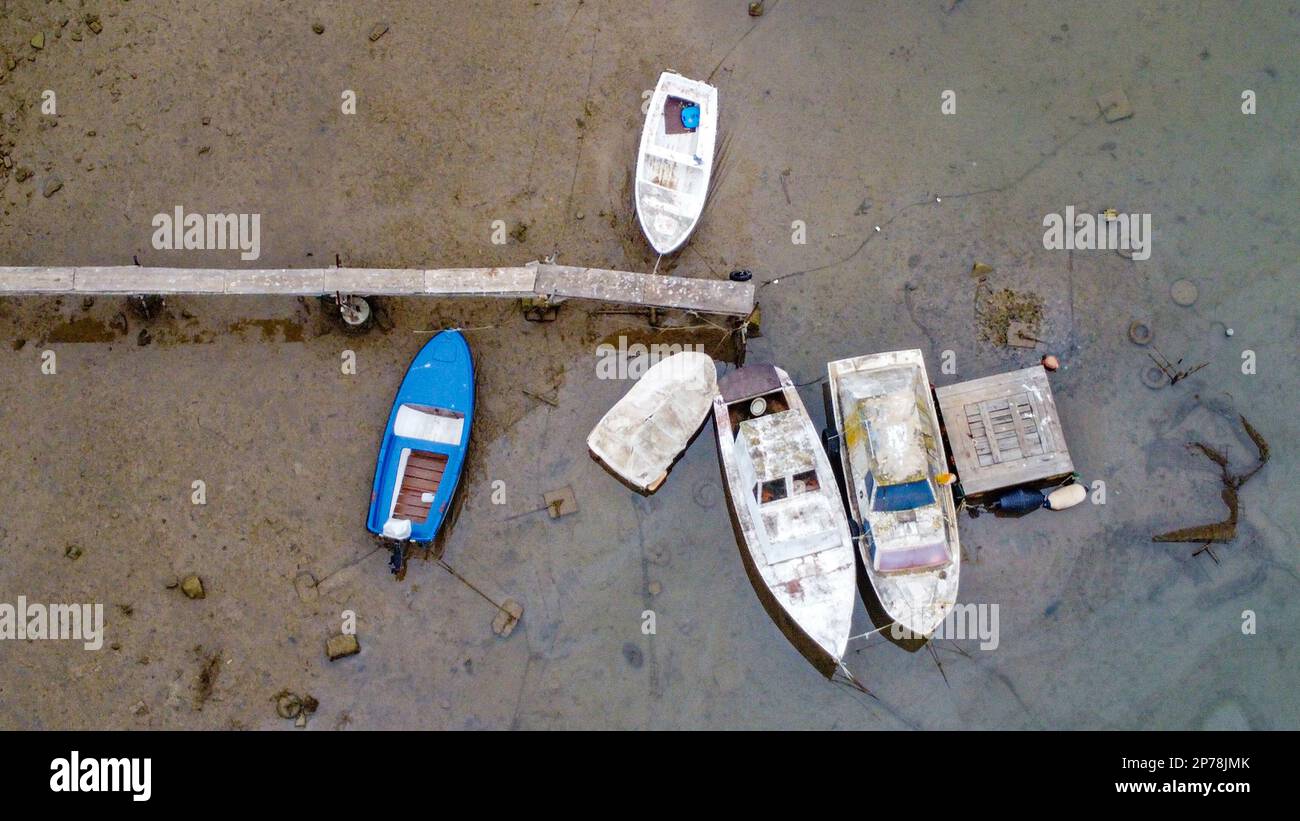 Aerial view of extreme tide in Valbandon harbour on 21. February, 2023 ...