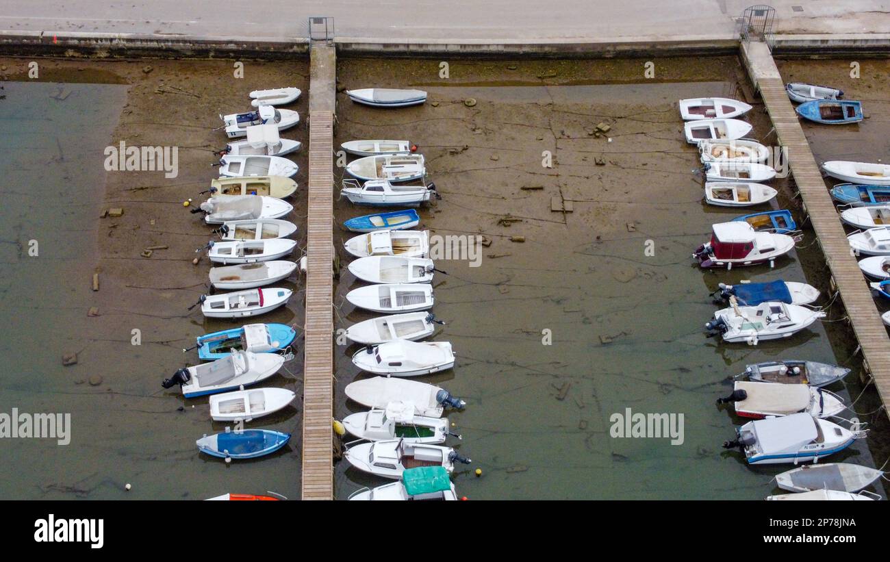 Aerial view of extreme tide in Valbandon harbour on 21. February, 2023 ...