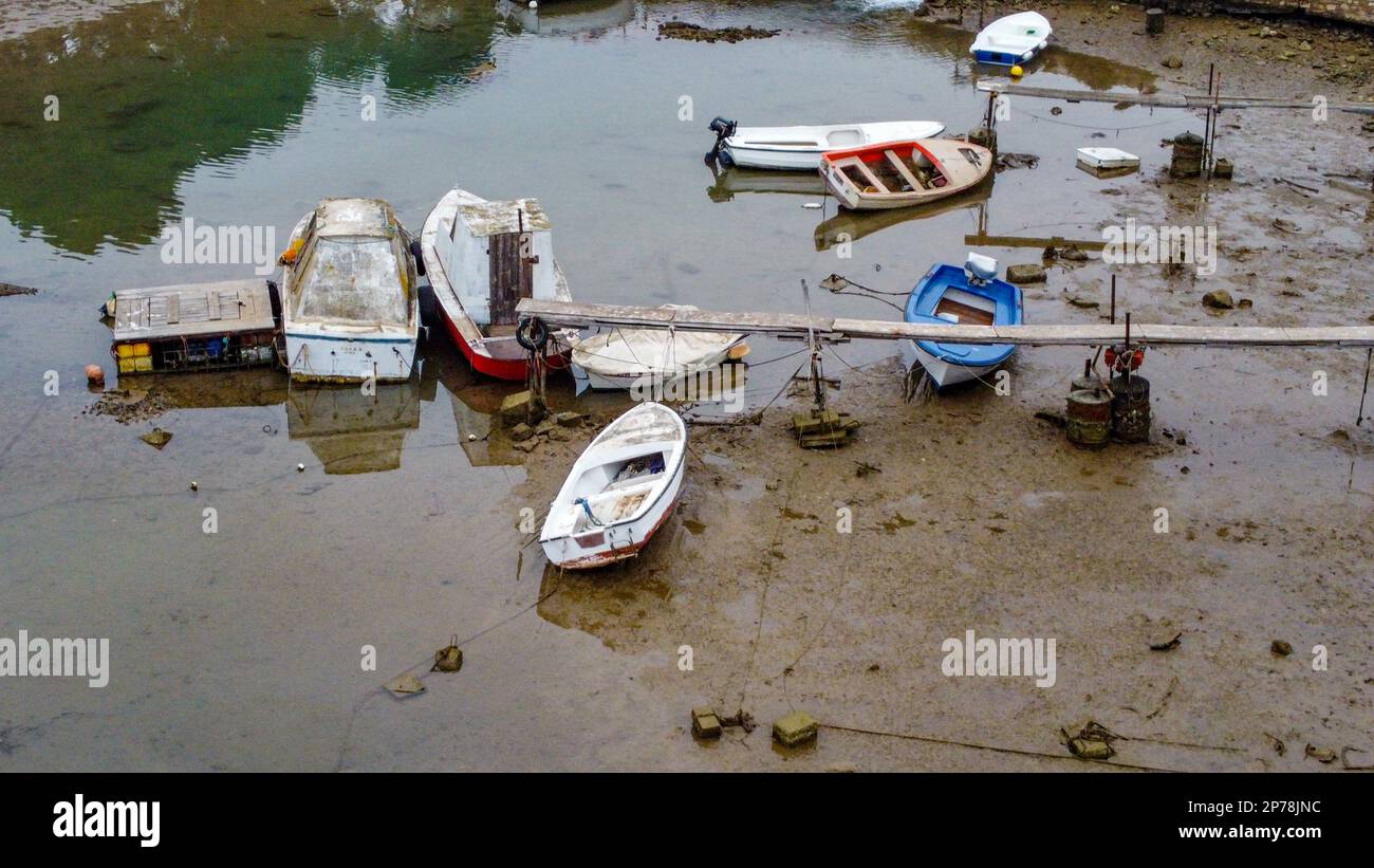 Aerial view of extreme tide in Valbandon harbour on 21. February, 2023 ...