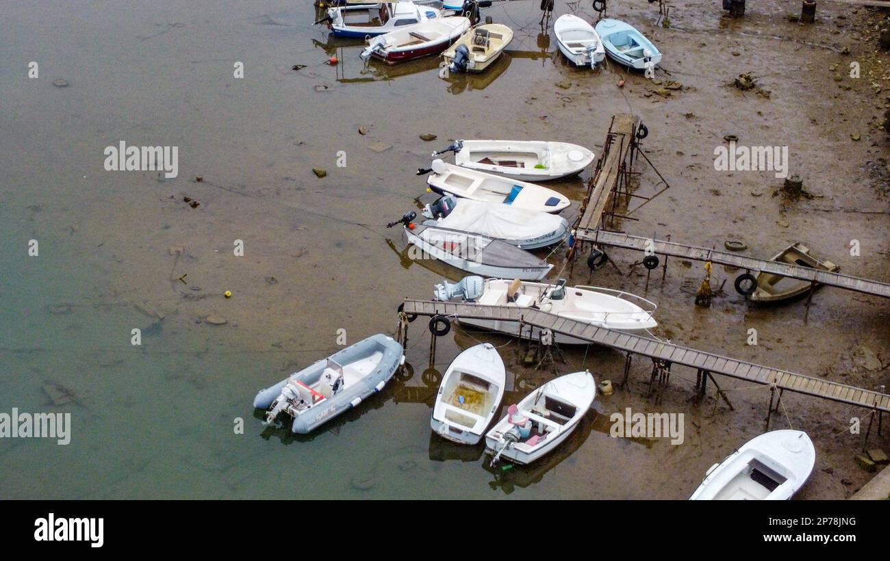 Aerial view of extreme tide in Valbandon harbour on 21. February, 2023 ...