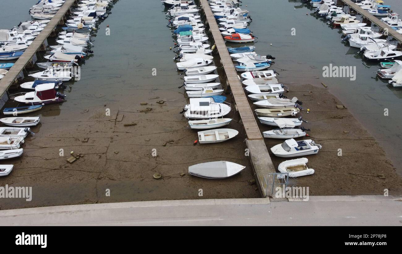 Aerial view of extreme tide in Valbandon harbour on 21. February, 2023 ...