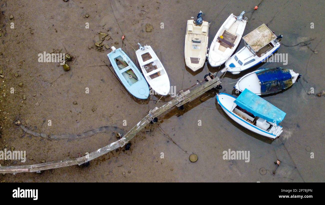 Aerial view of extreme tide in Valbandon harbour on 21. February, 2023 ...