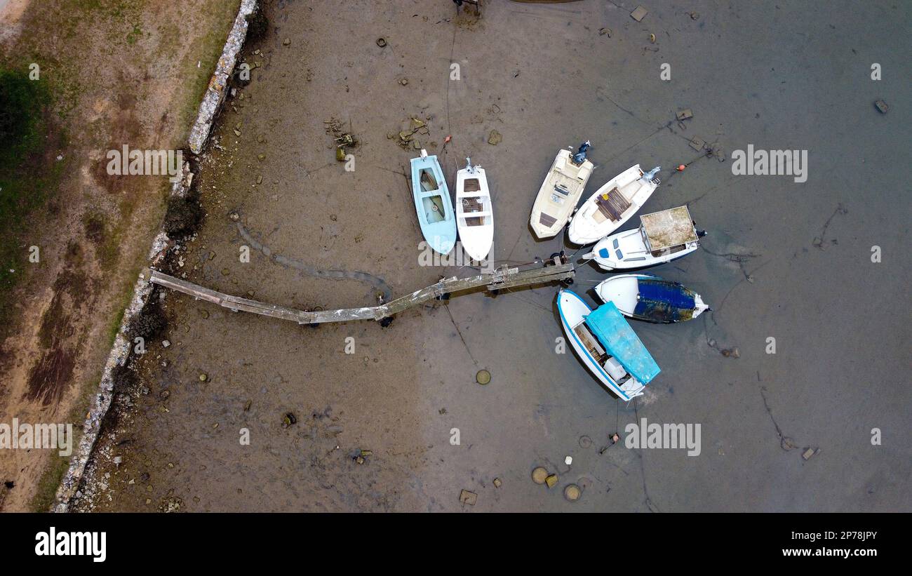 Aerial view of extreme tide in Valbandon harbour on 21. February, 2023 ...