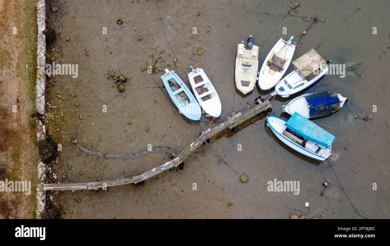 Aerial view of extreme tide in Valbandon harbour on 21. February, 2023 ...
