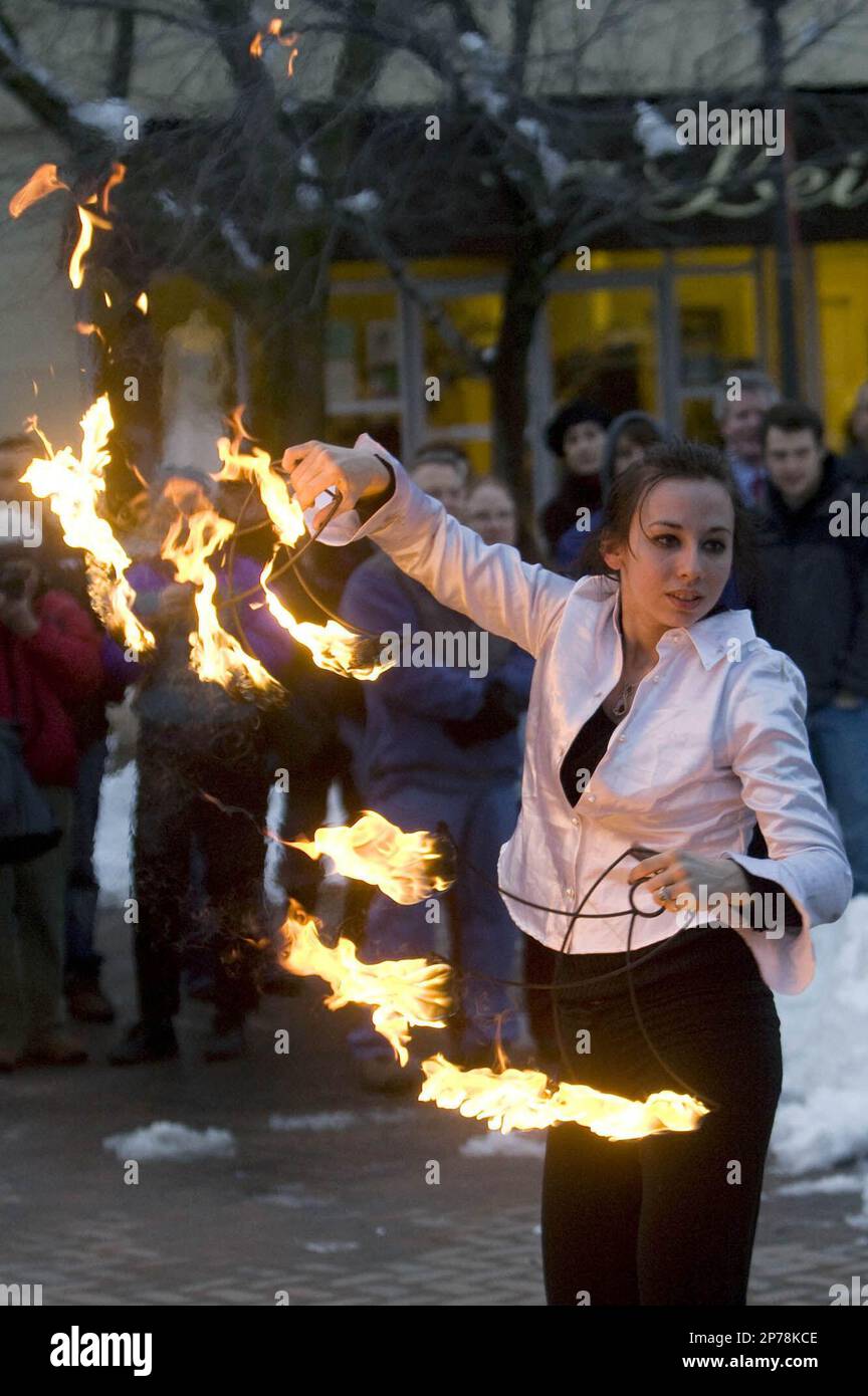 In a March 8, 2011 photo, Marisa Muntz, of Oneonta, N.Y., performs with ...