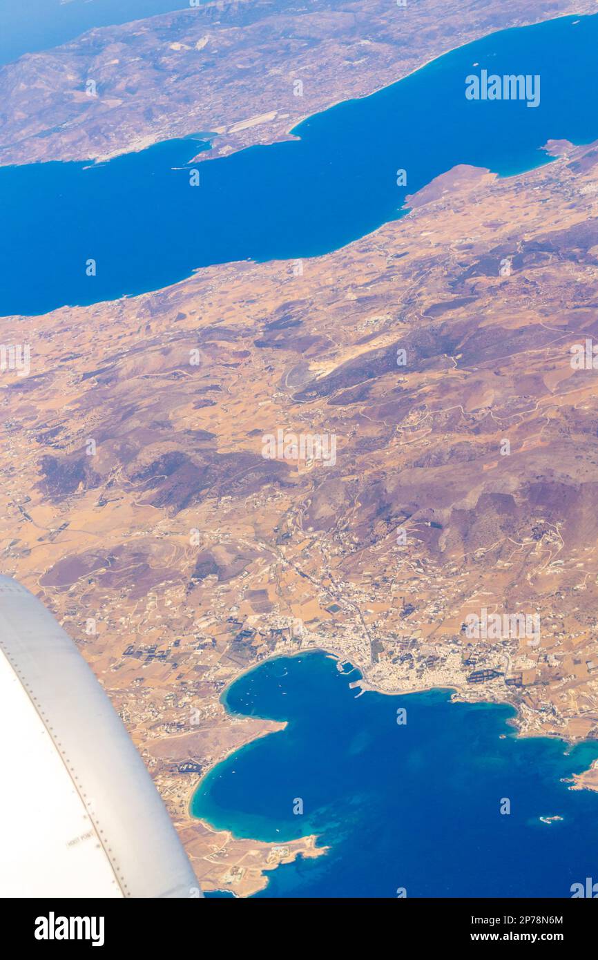 Aerial view of Paros island heart shaped bay with Parikia town.seen ...