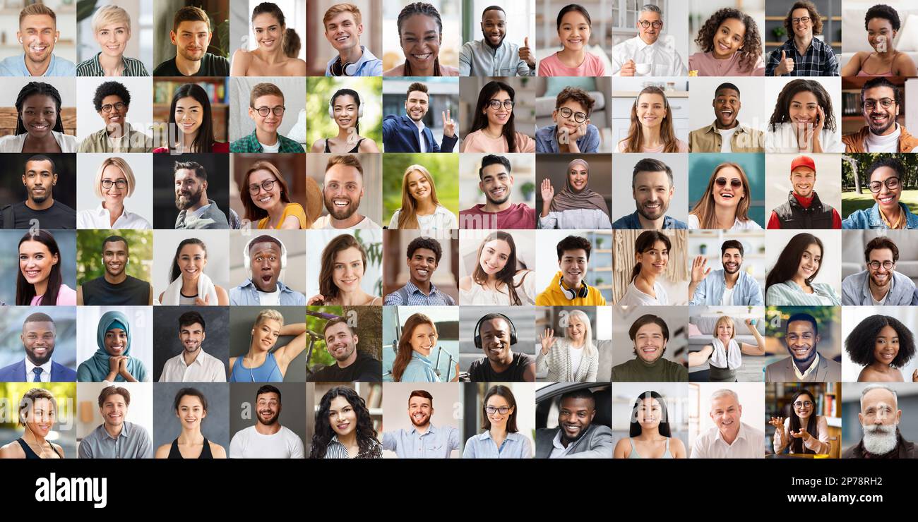 Beautiful people posing on various backgrounds, panorama, collage Stock ...