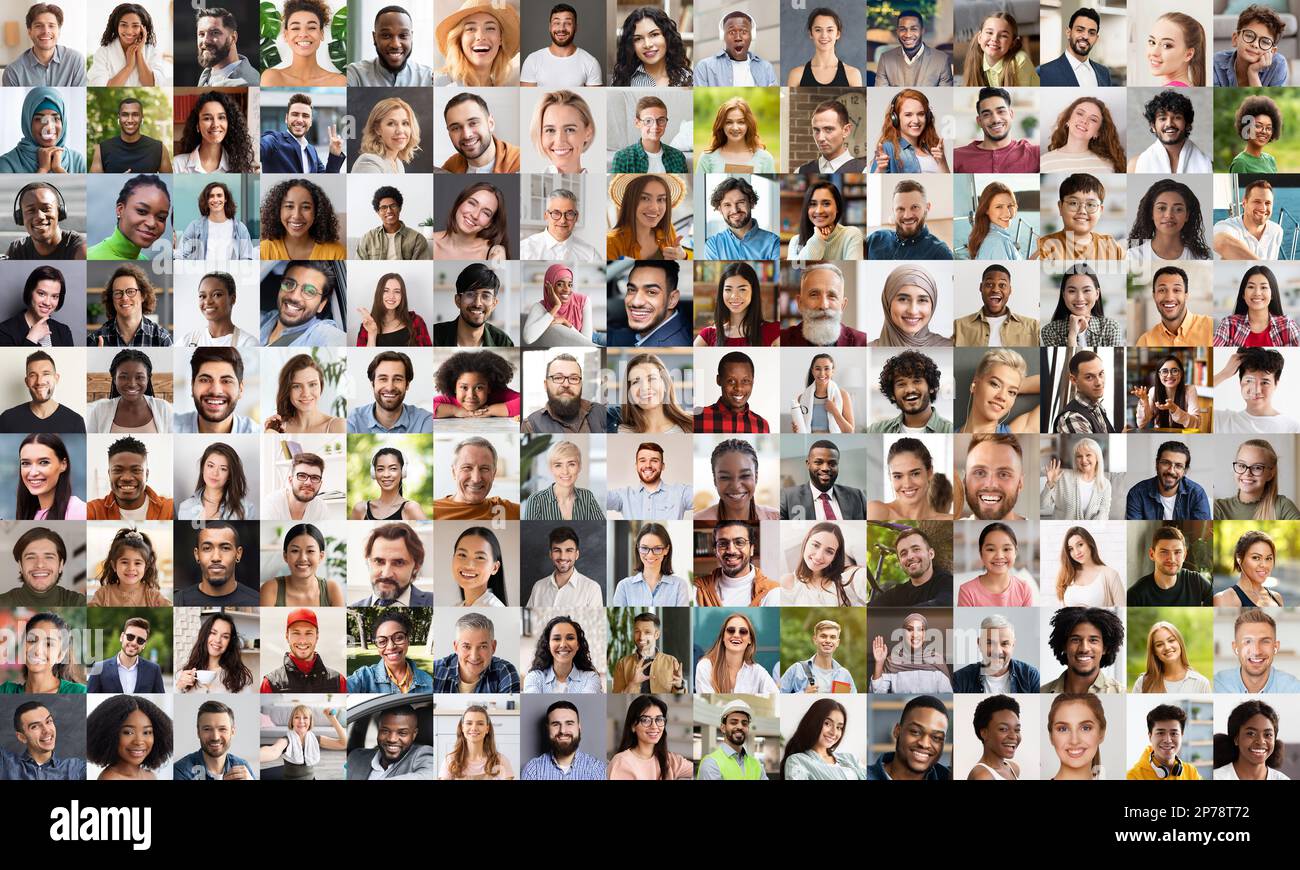 Collection of cheerful photos of diverse men and women, collage Stock ...