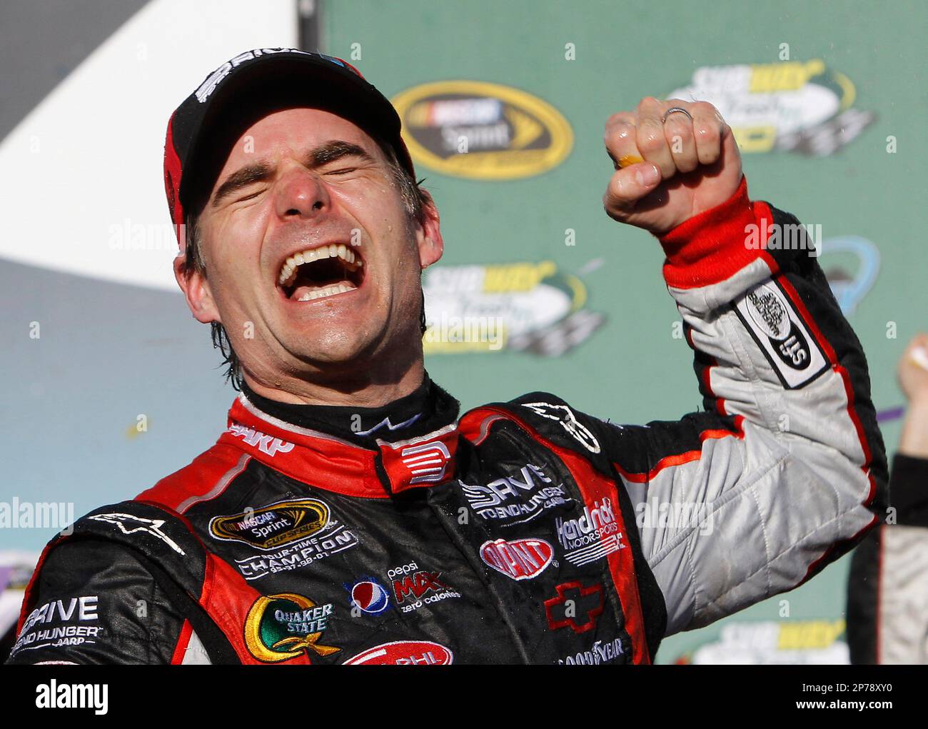 Jeff Gordon celebrates his win in the NASCAR Sprint Cup Series auto ...