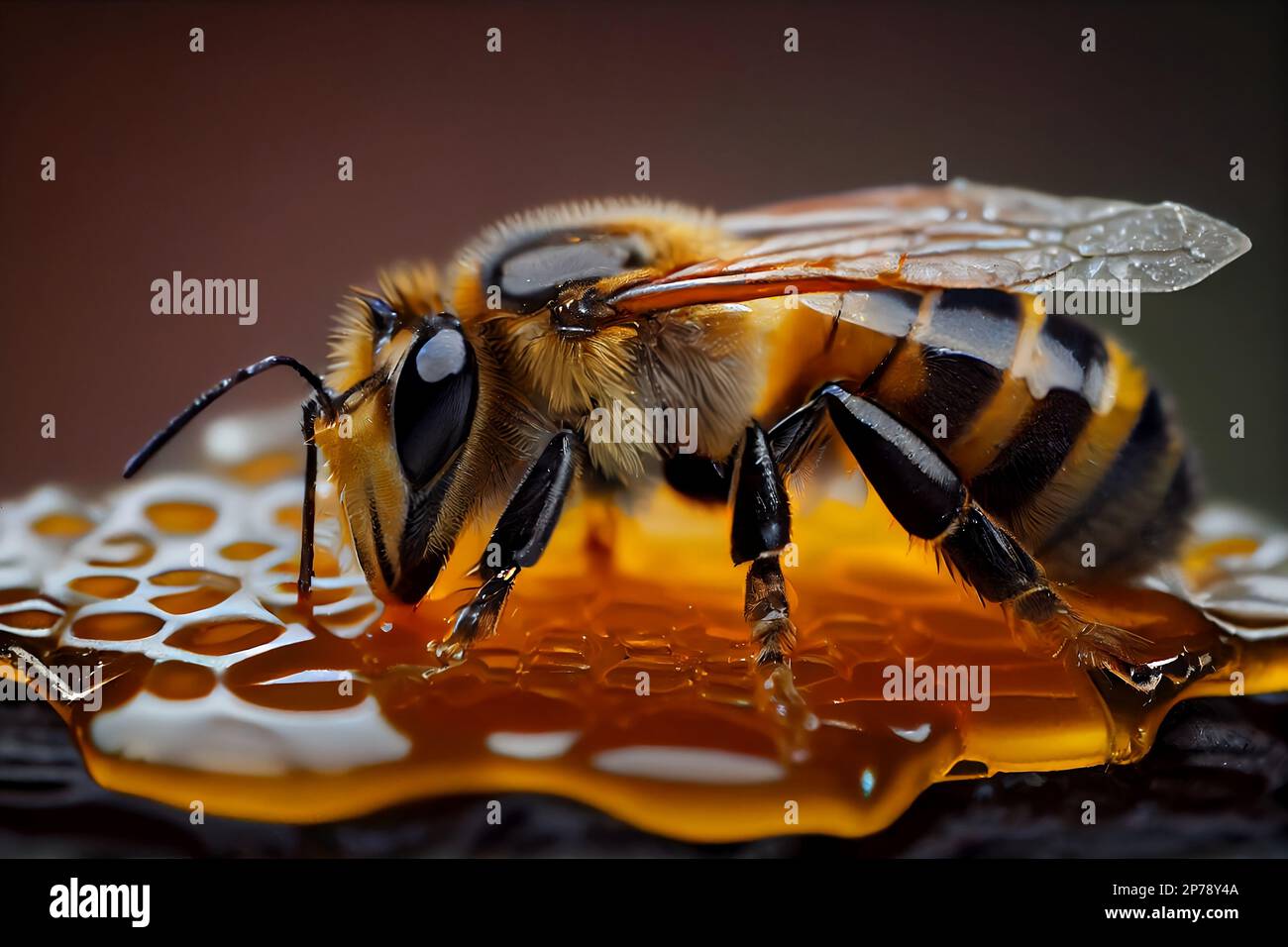 Macro photo of a bee hive on a honeycomb. Bees produce fresh, honey ...
