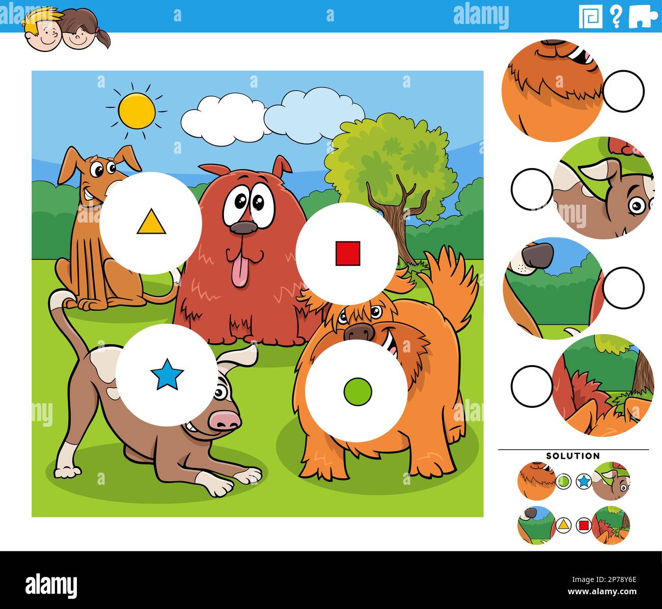 Cartoon illustration of educational match the pieces jigsaw puzzle game ...