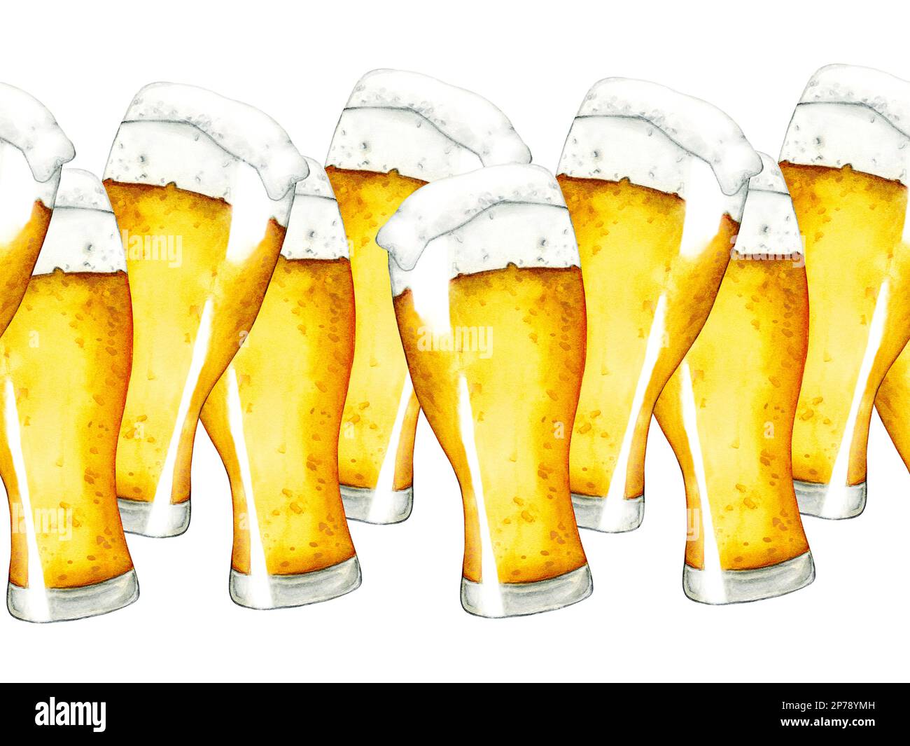 Seamless border beers. Watercolor illustration for Octoberfest. Sketch ...