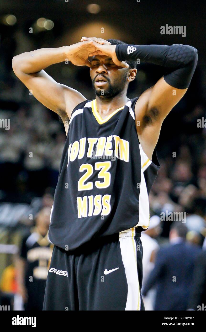 February 26, 2011: Southern Miss guard Angelo Johnson (23) reacts after ...