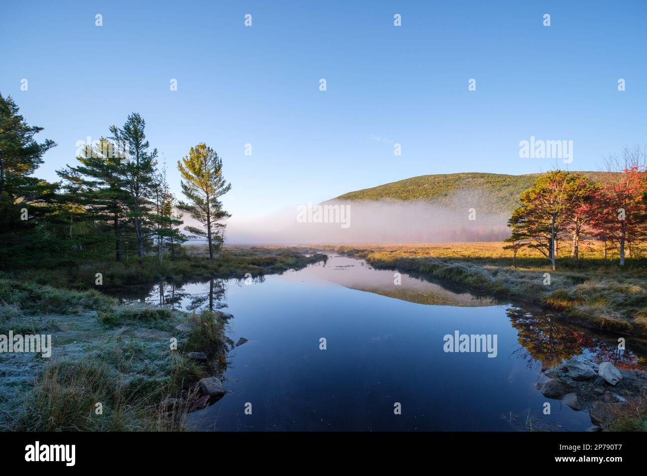 The Tarn in Acadia National Park at the foot of Cadillac Mountain with ...