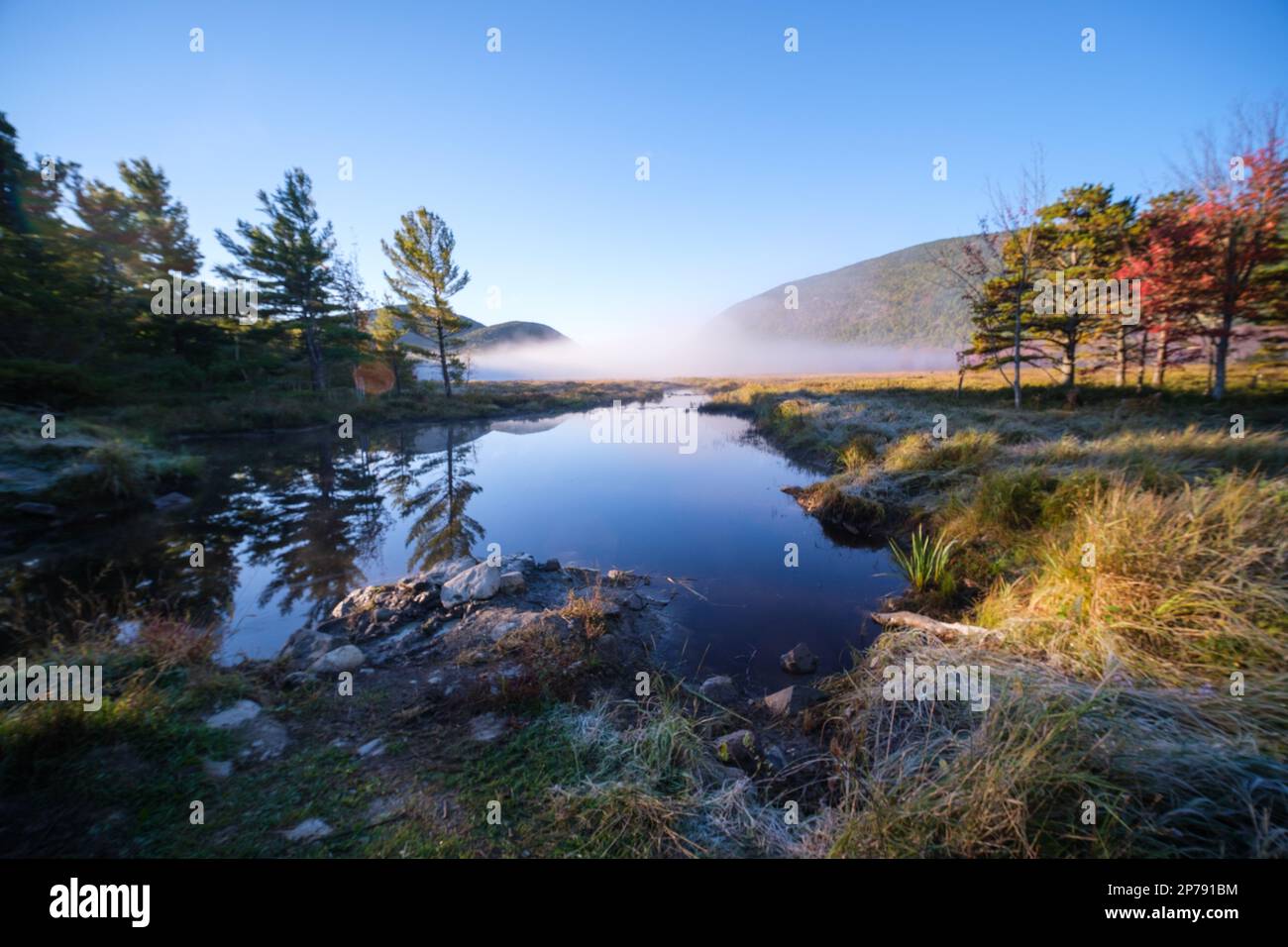 The Tarn in Acadia National Park at the foot of Cadillac Mountain with ...