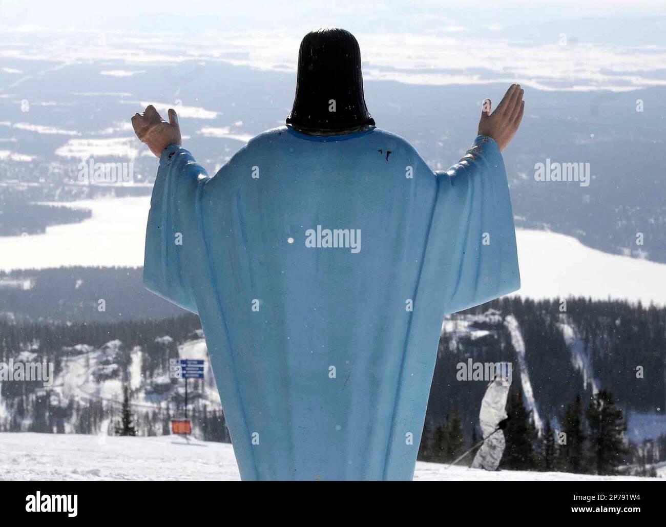 The statue of Jesus Christ at Whitefish Mountain Resort overlooks ...