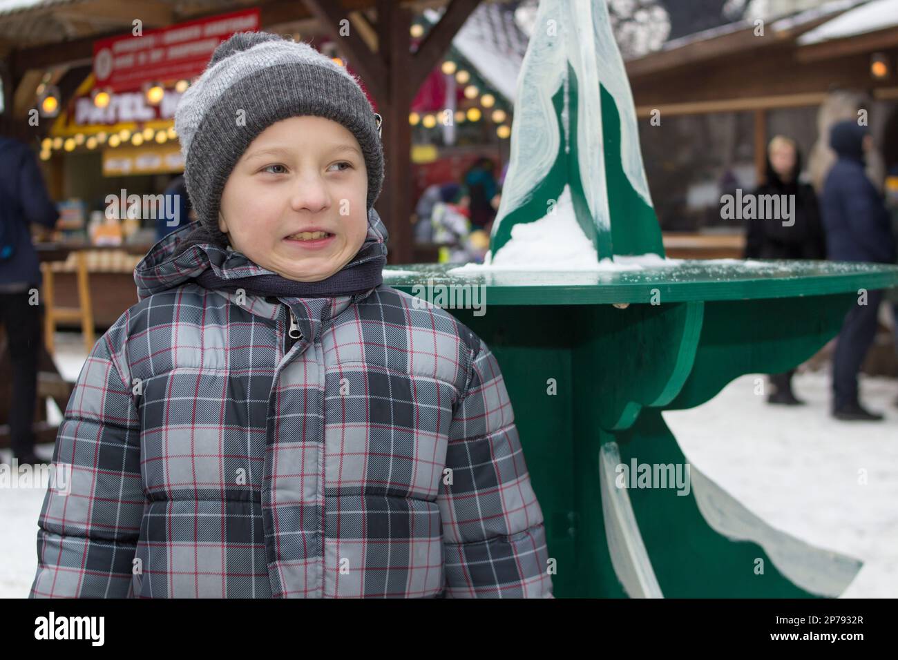 very cold winter, the boy is cold to stand Stock Photo - Alamy