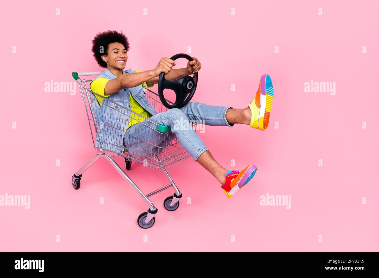 Full length photo of funky crazy positive man wear stylish clothes look ...