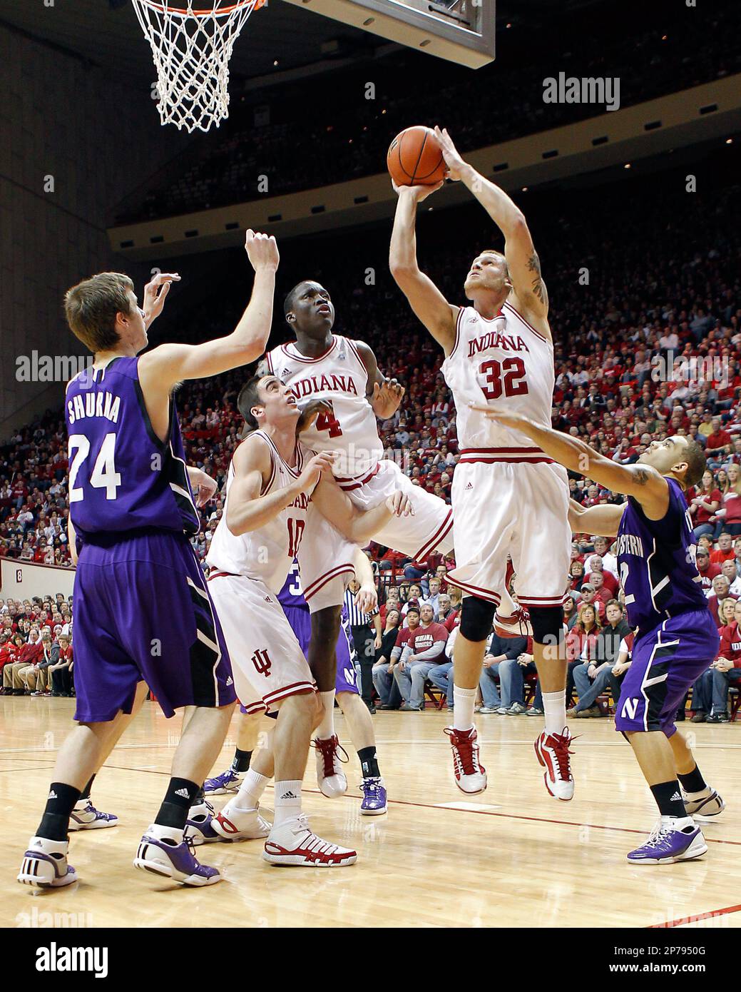 February 19, 2011 - Indiana Hoosiers forward Derek Elston (32) grabs a ...