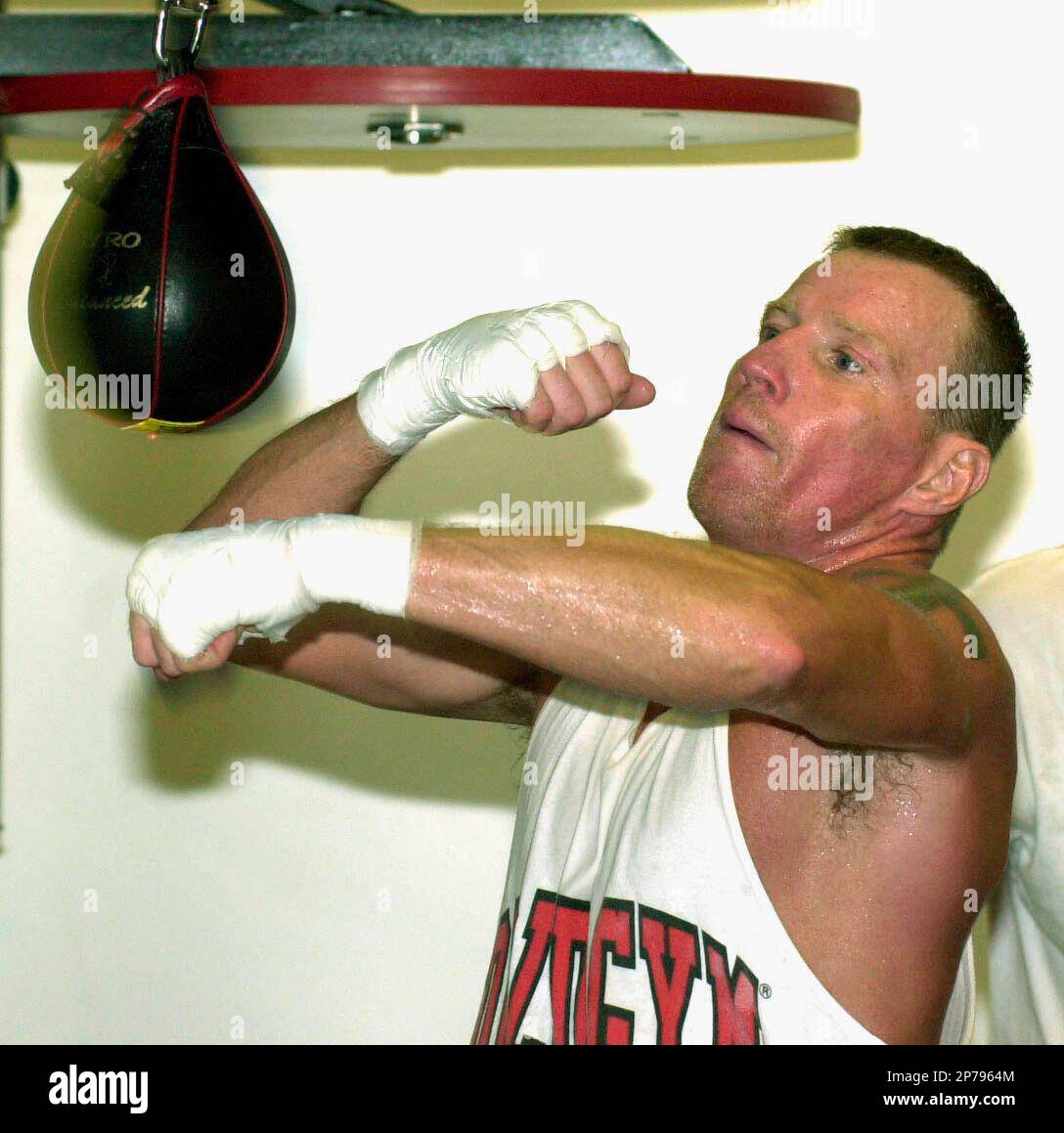 Micky Ward uses the speed bag at the World Gym in Lowell, Mass. on June ...
