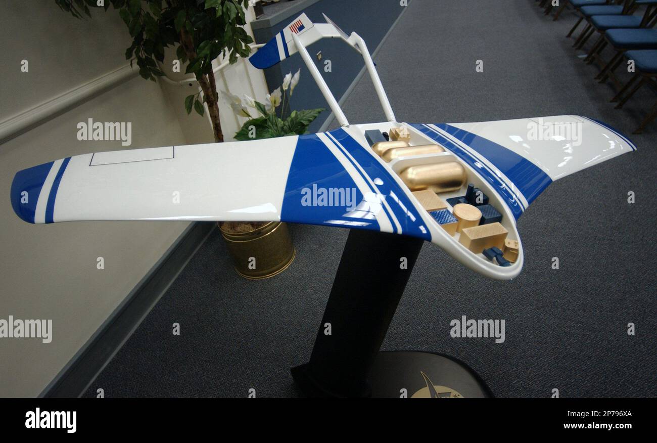 A small-size Mars Scout airplane model with the top opened is pictured ...