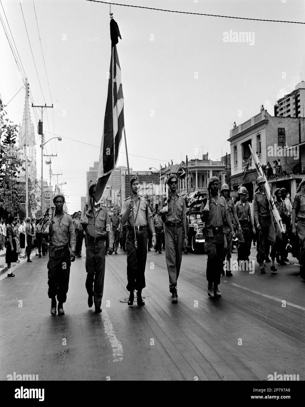 Cuban soldiers march during the funeral of the victims of the U.S. air ...