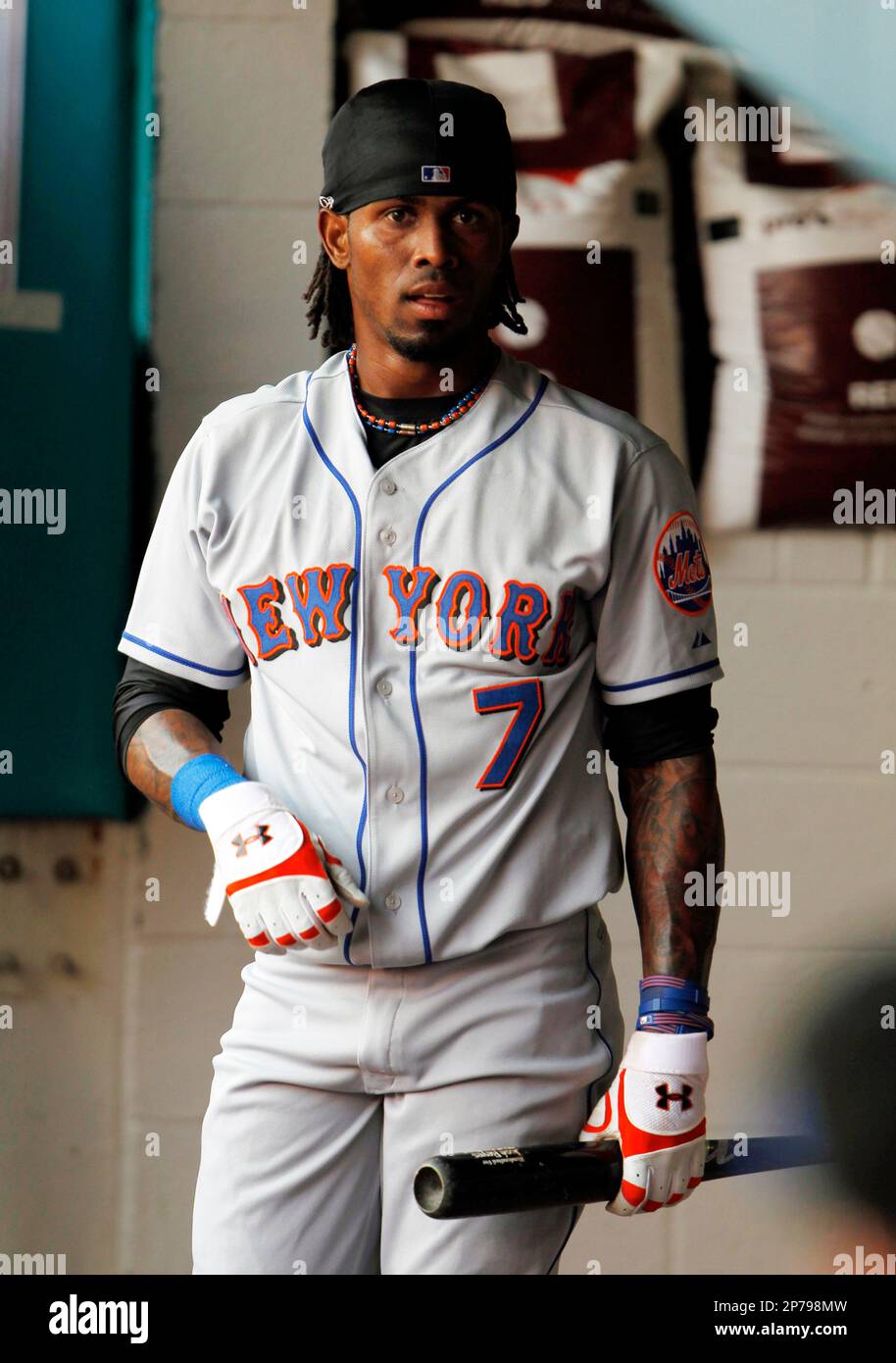 New York Mets Jose Reyes plays in a game against the Florida Marlins at ...