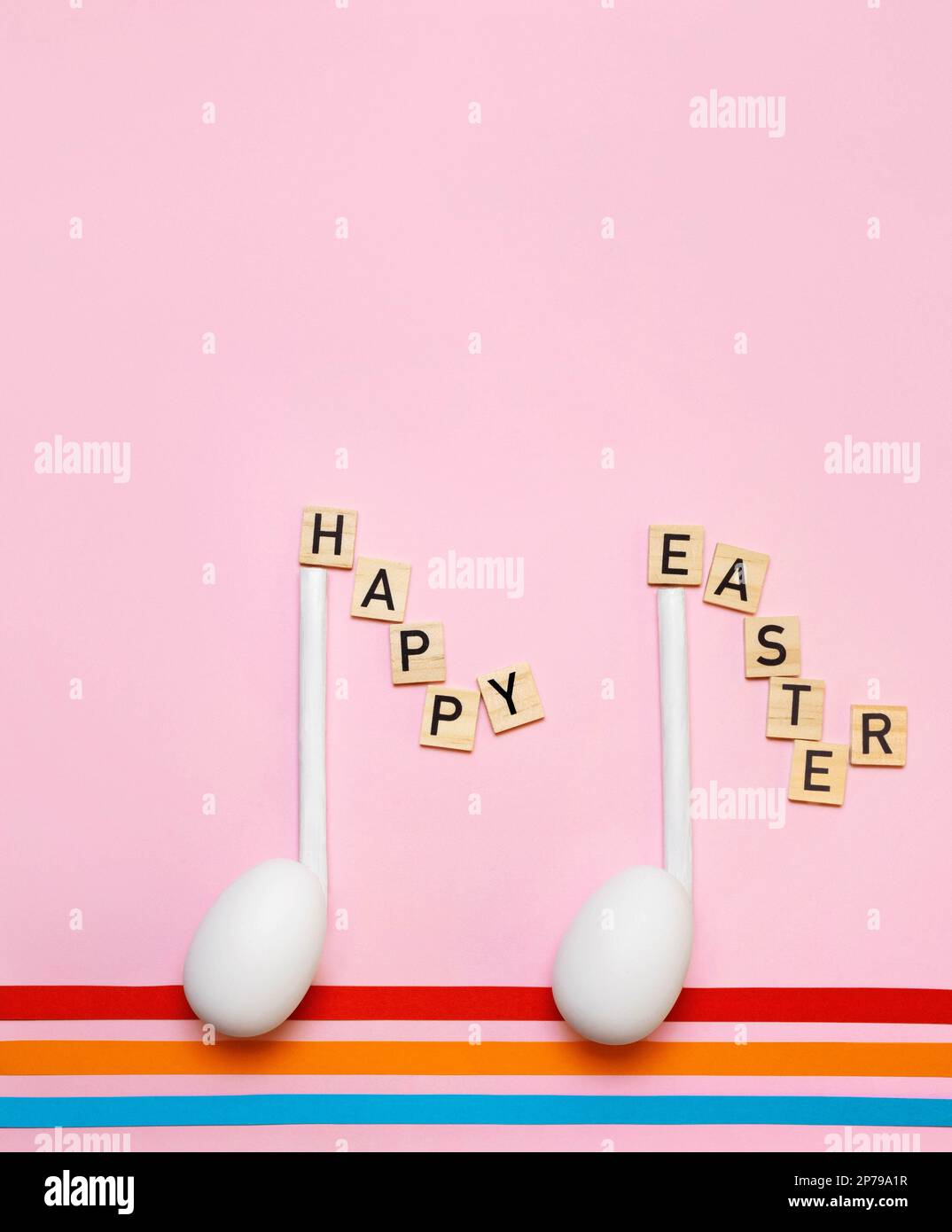 Creative concept where two white Easter eggs are made into two white ...