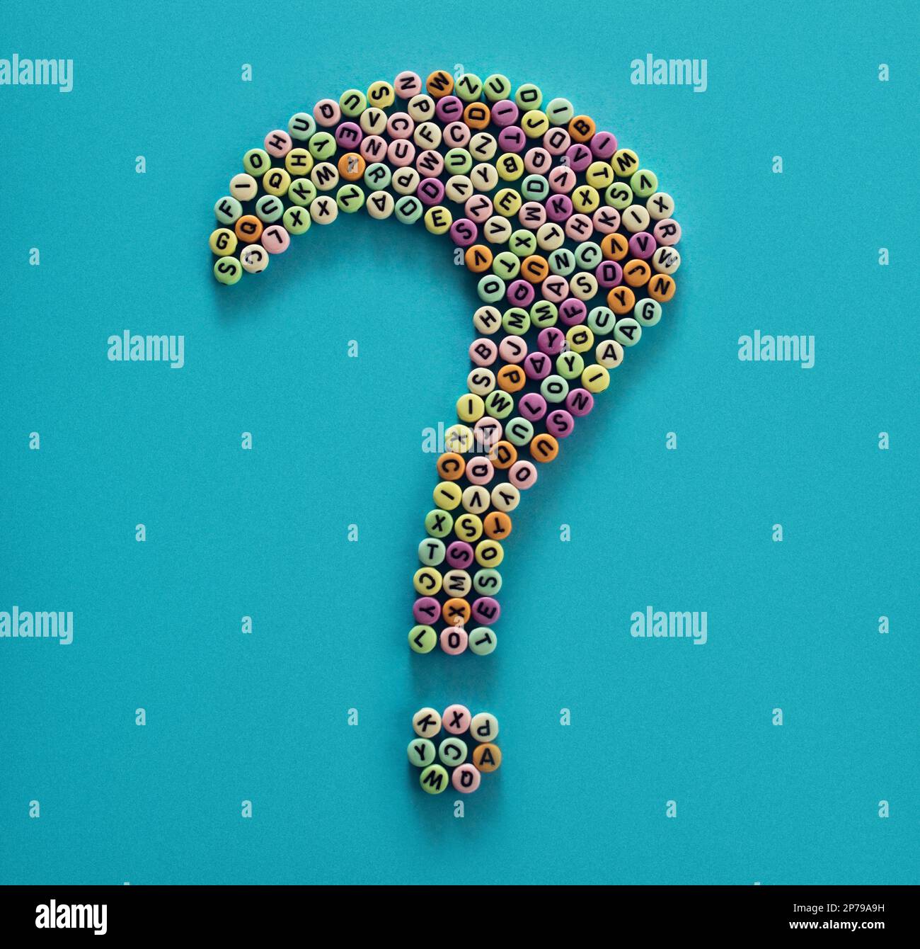 Question mark made with small colorful letters on blue background Stock ...