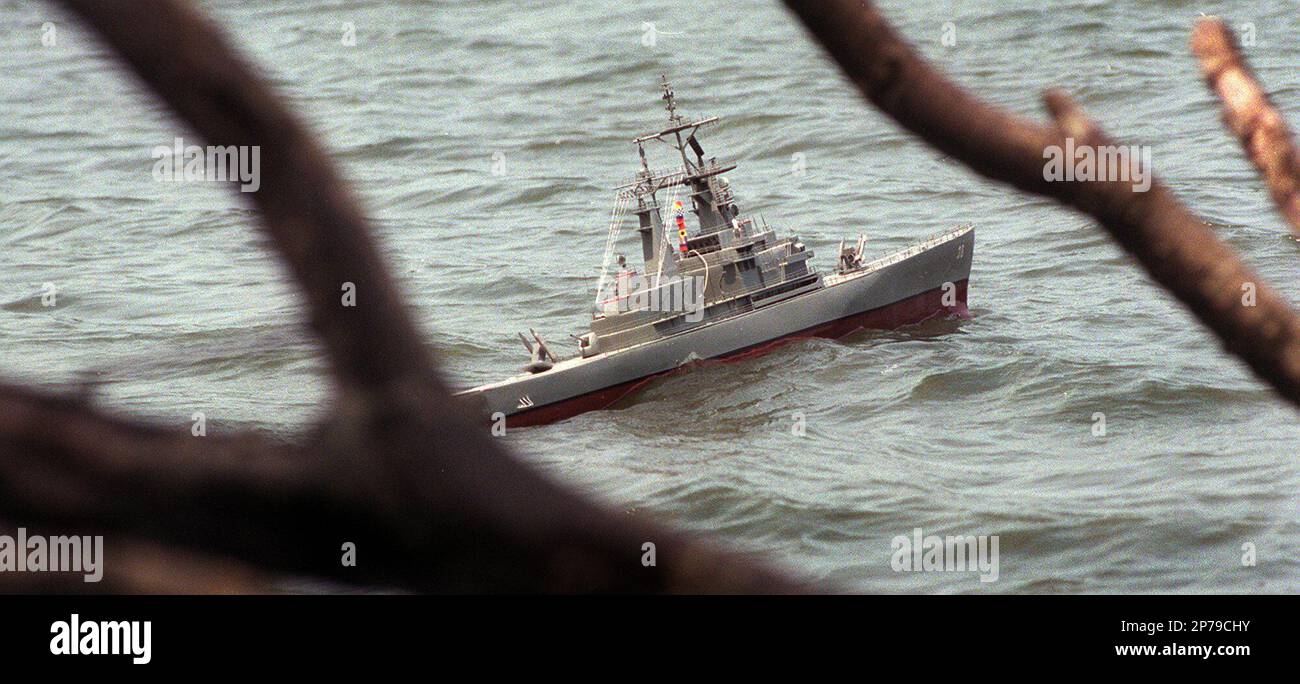 A radio control model of the Guided Missle Destroyer Virginia cruises ...