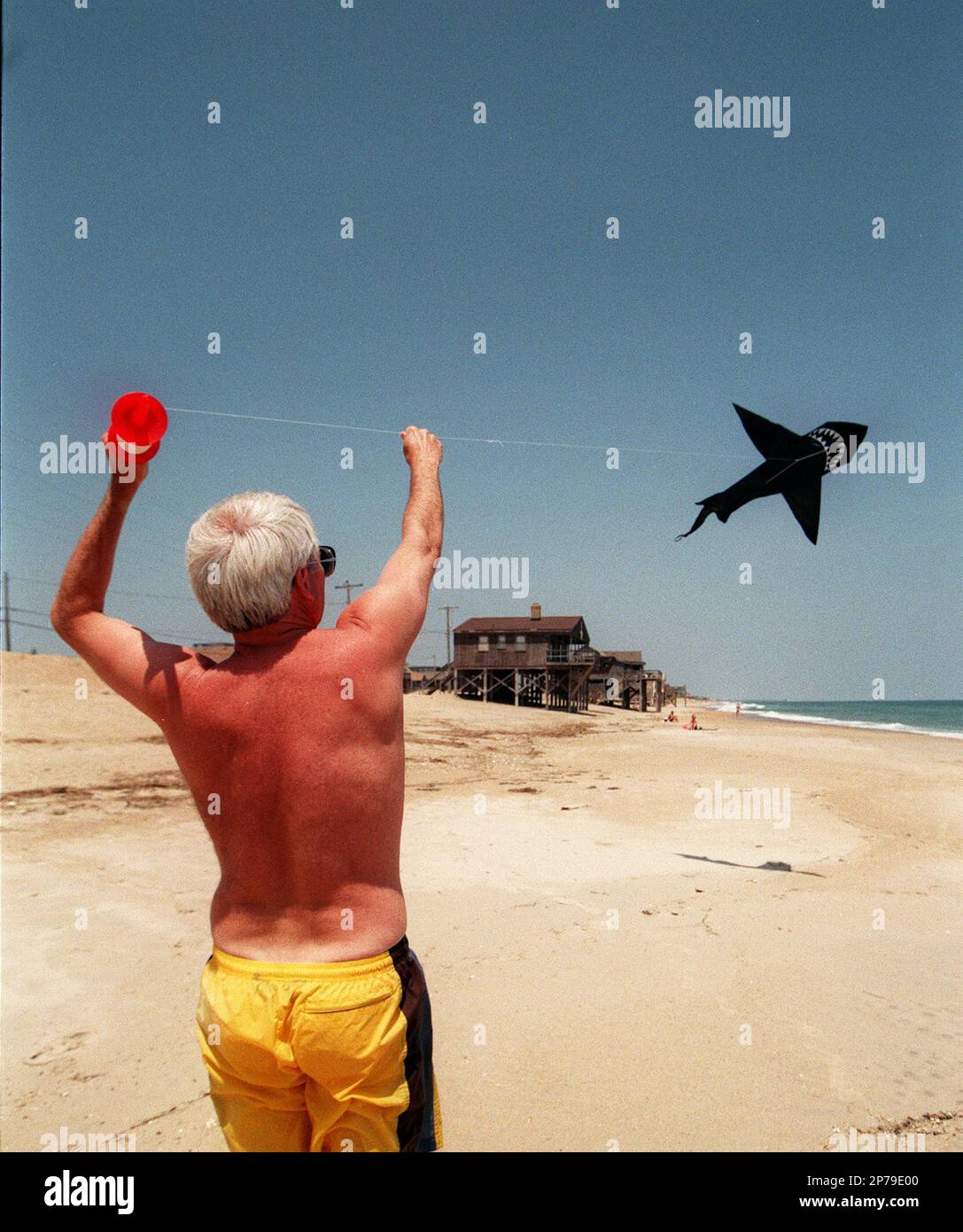 Outer Banks beachgoer flies shark kite in 1998. (AP Photo/Virginian ...