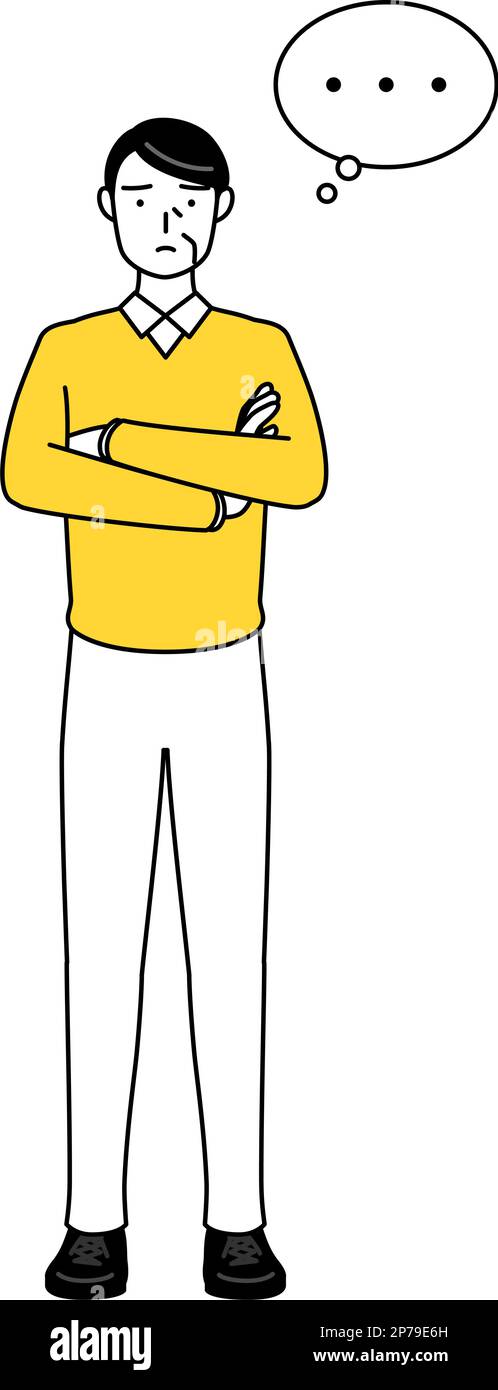 Retired seniors, middle-aged man, arms crossed, thinking Stock Vector ...