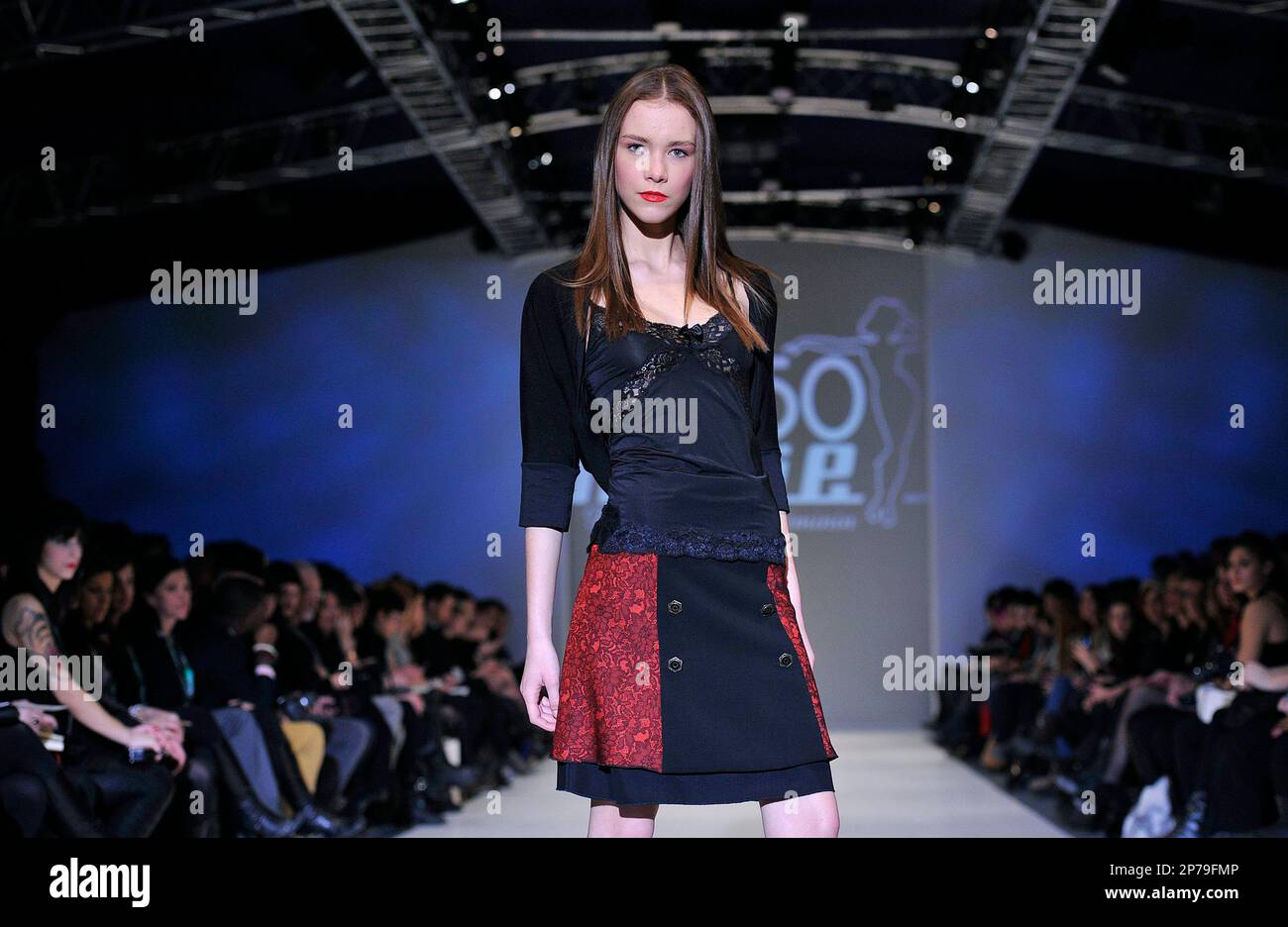 A model wears a design by Annie 50 during Montreal Fashion Week, in ...