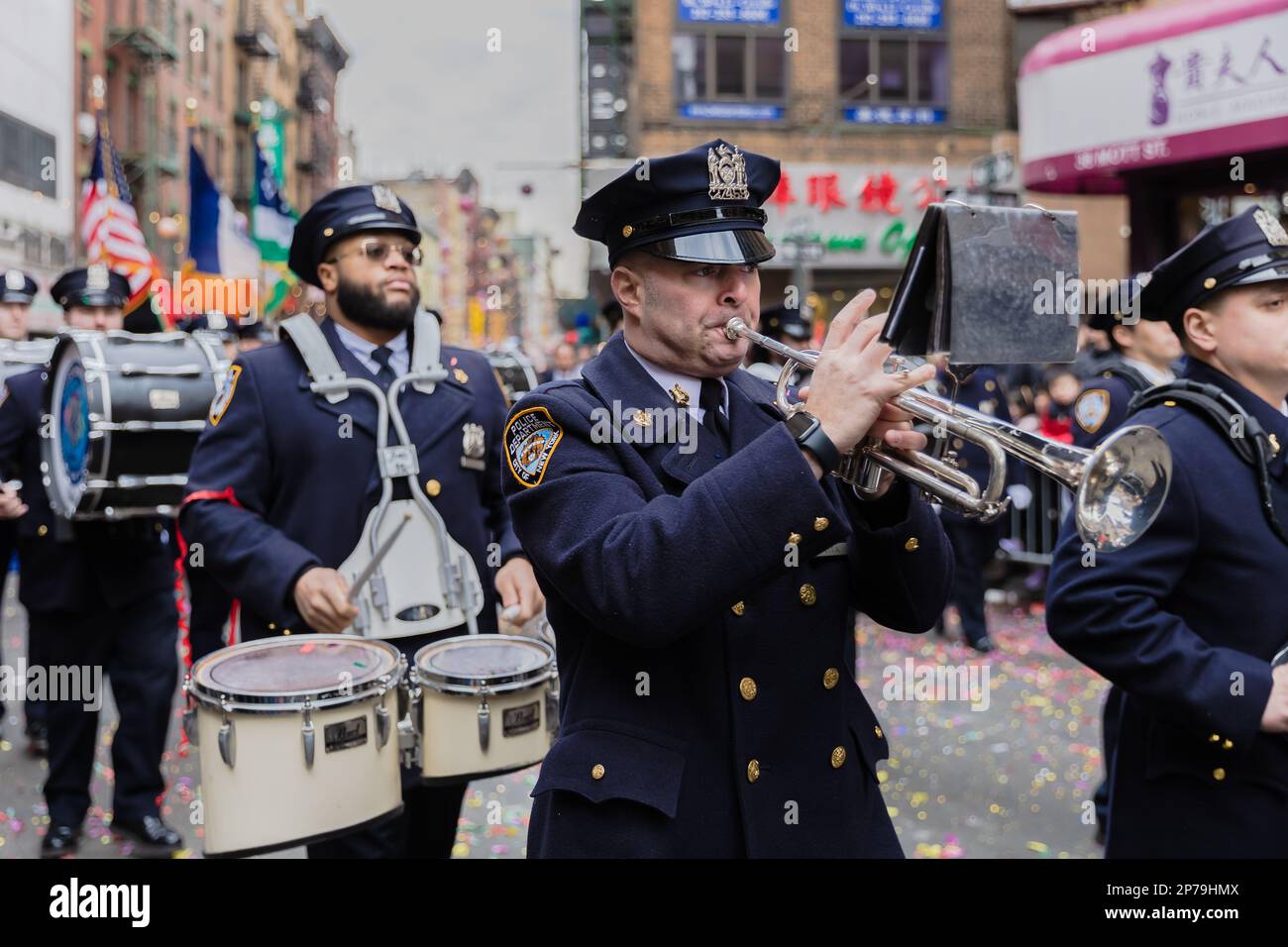 New York, Chinatown, USA - February 12, 2023: New York City Police ...