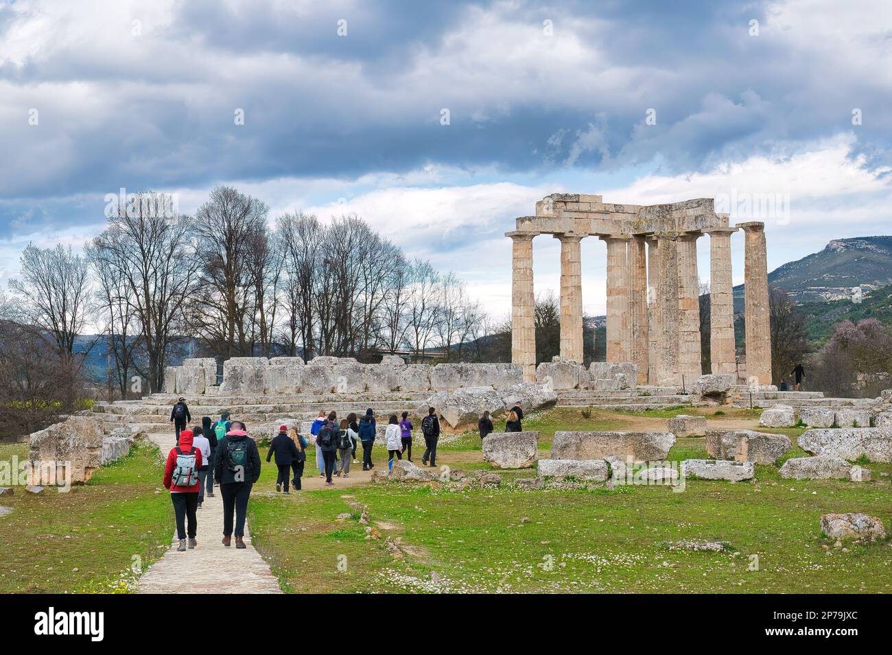 Sacred temple of Zeus in ancient Nemea, Greece. Archaeological Museum ...