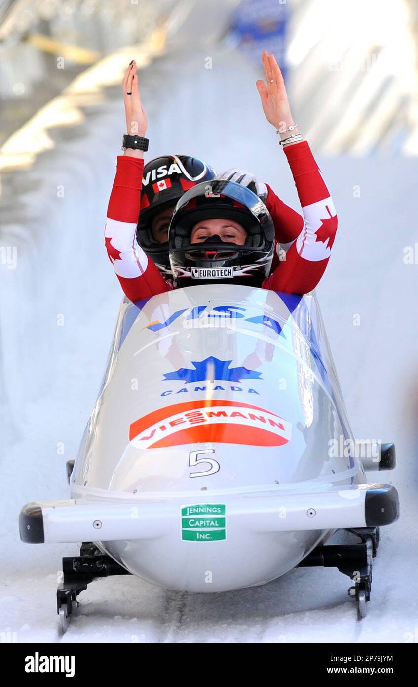 Canada's Helen Upperton and Shelly-Ann Brown celebrate after winning ...