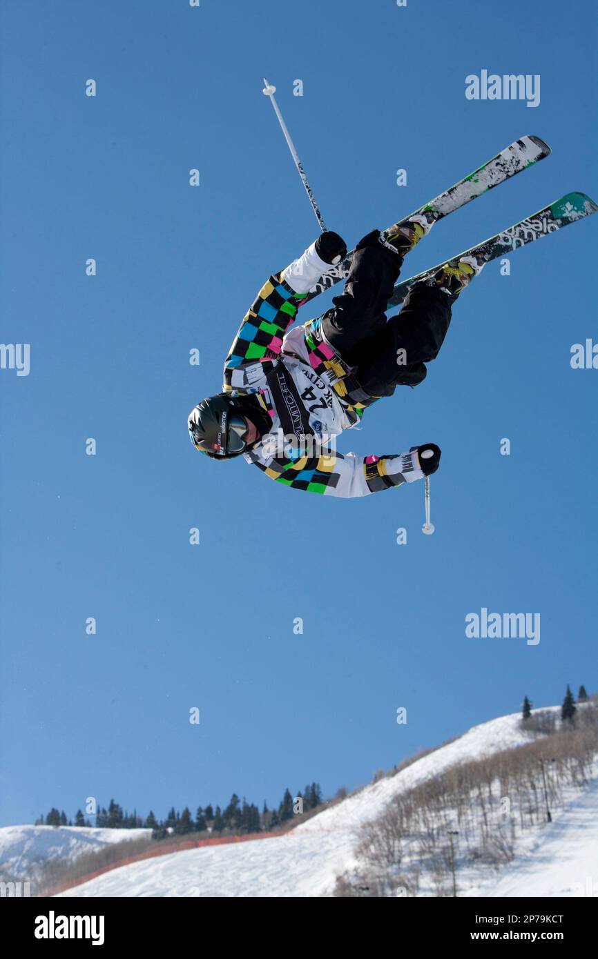 Halfpipe skier Thomas Krief from France flies through the air with his ...