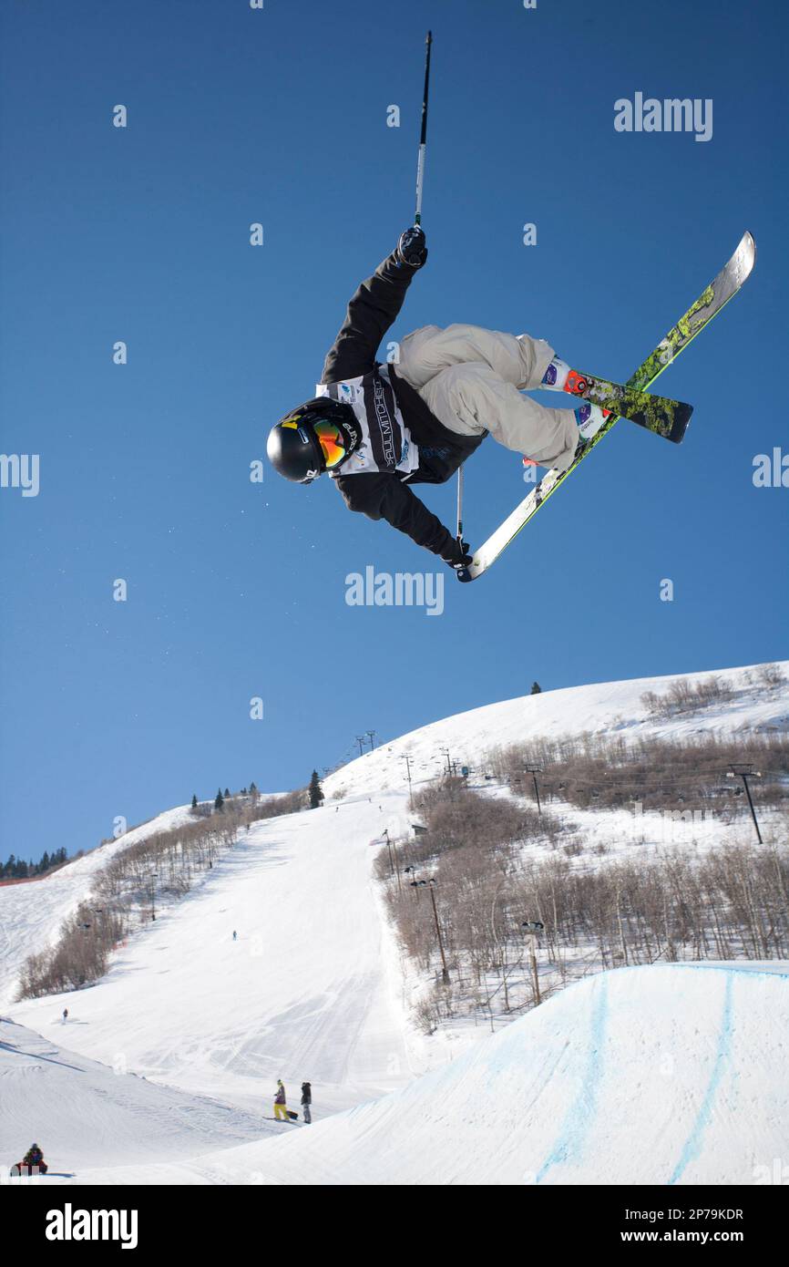 Halfpipe skier Matthew Margetts from Great Britain flies through the ...