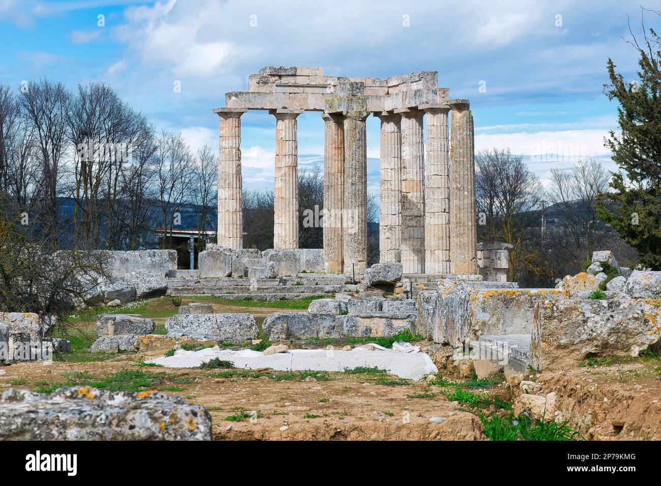 Doric style columns and ruins from Temple of ancient Greece. temple of ...