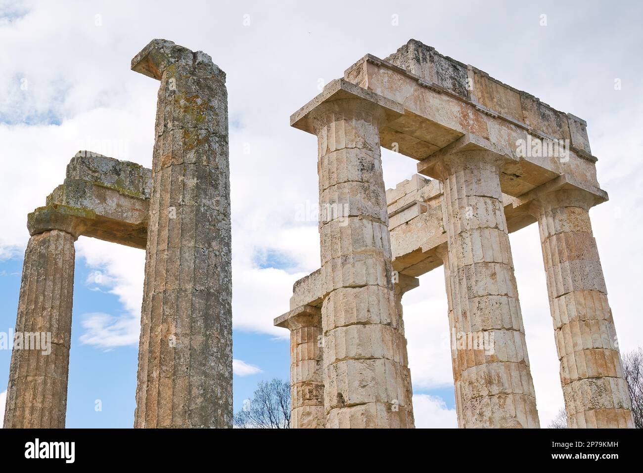 Doric style columns and ruins from Temple of ancient Greece. temple of Zeus in ancient Nemea ...