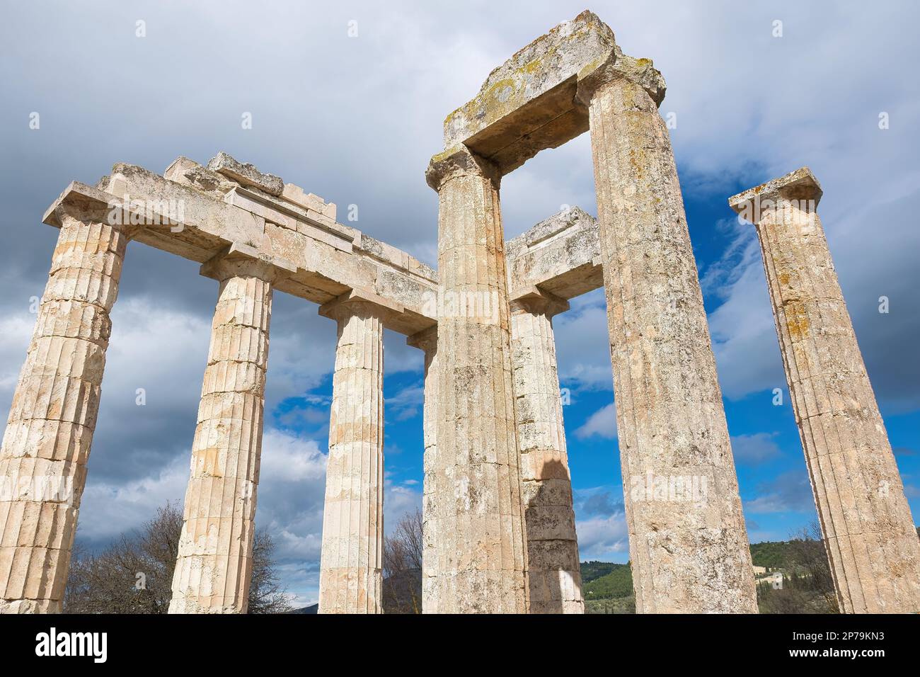 Doric style columns and ruins from Temple of ancient Greece. temple of Zeus in ancient Nemea ...