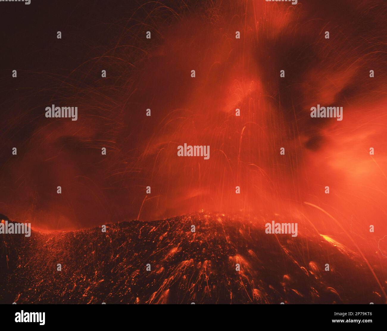 Mt. Shinmoedake erupts at night taken by 20-second long exposure as ...