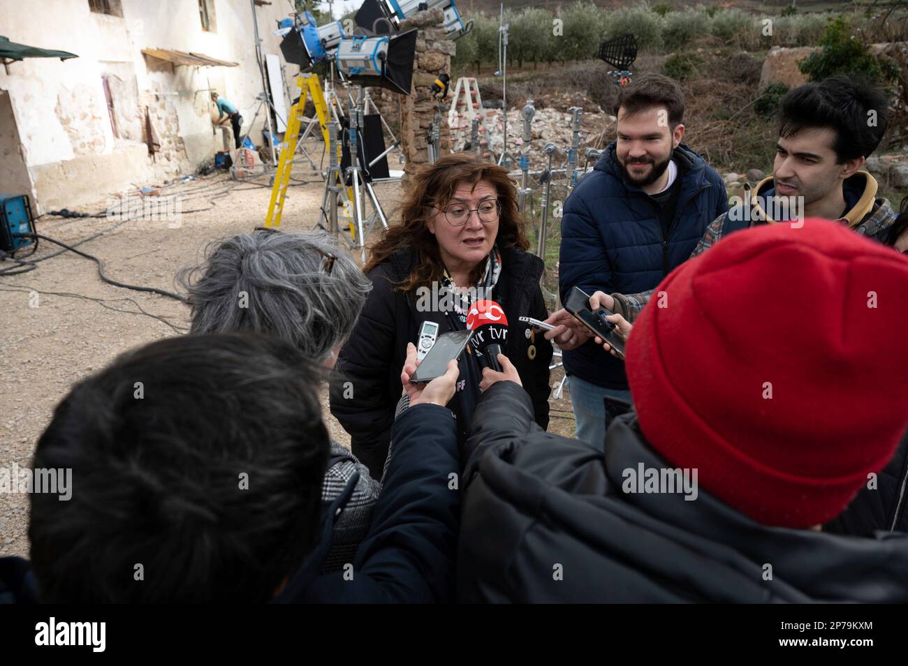 Film director Isabel Coixet attends to media during the shooting of the ...